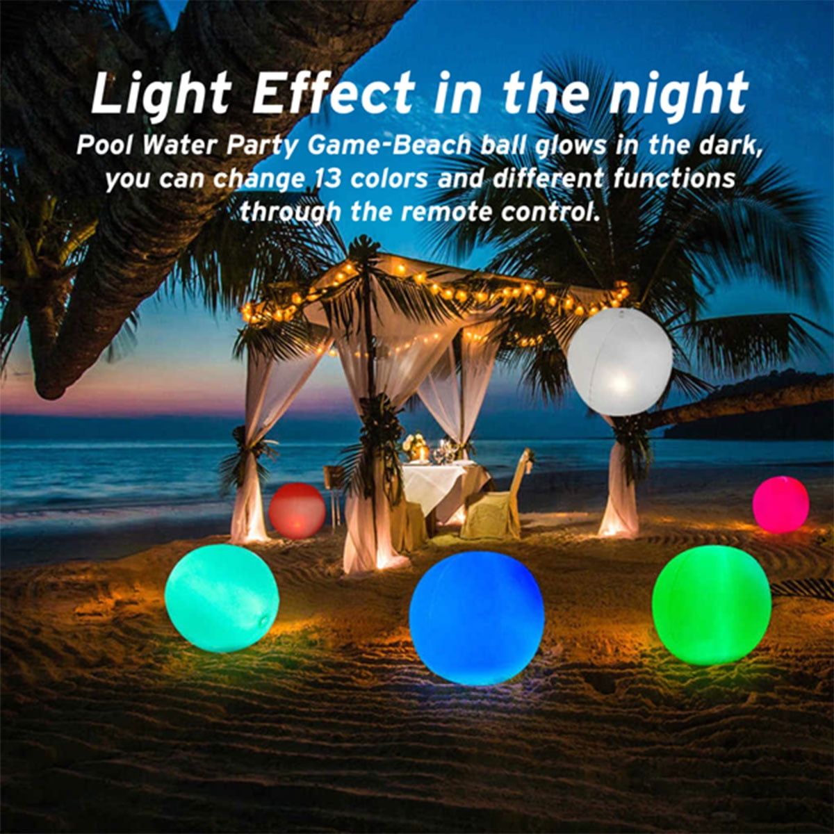JTWEEN 15.7inch Inflatable LED Beach Ball 16 Colors Changing Light up ...