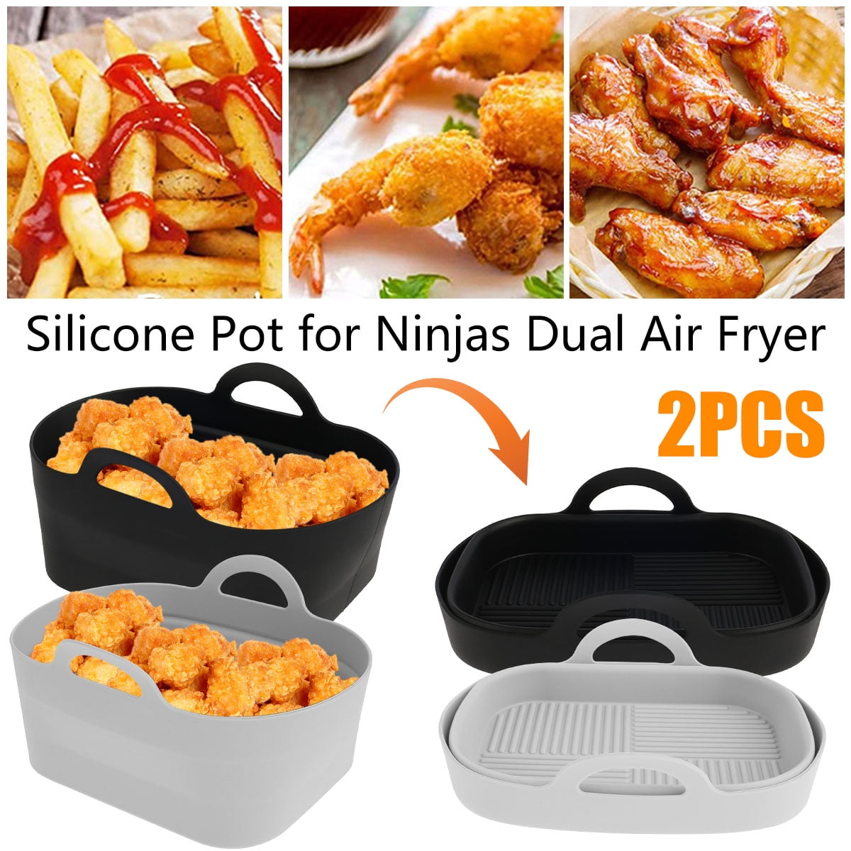 JTWEEN 2Pcs Air Fryer Silicone Pot with Handle Reusable Air Fryer Liner ...