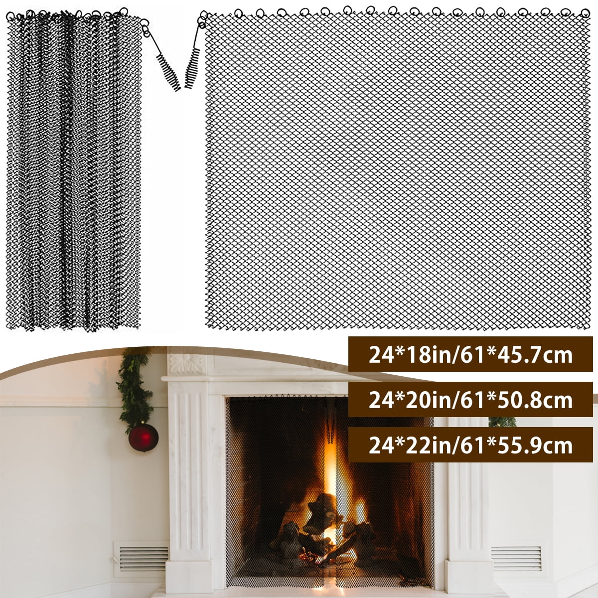 JTWEEN 2Pcs Fireplace Mesh Screen Curtain Heat Resistant Fireplace ...