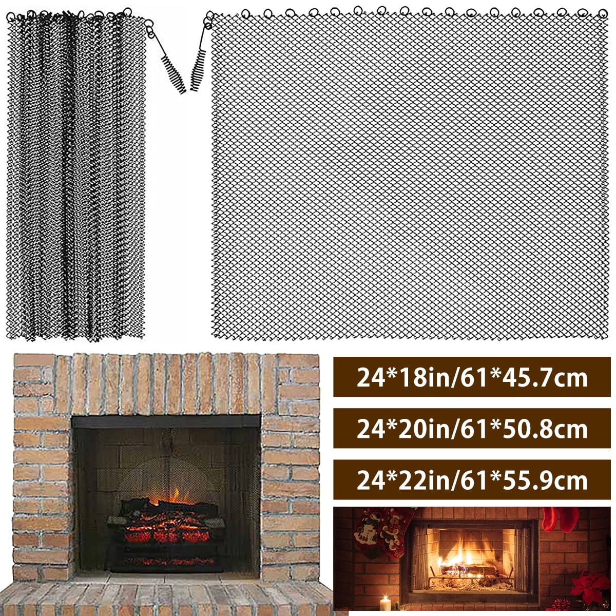 JTWEEN 2Pcs Fireplace Mesh Screen Curtain Heat Resistant Fireplace ...