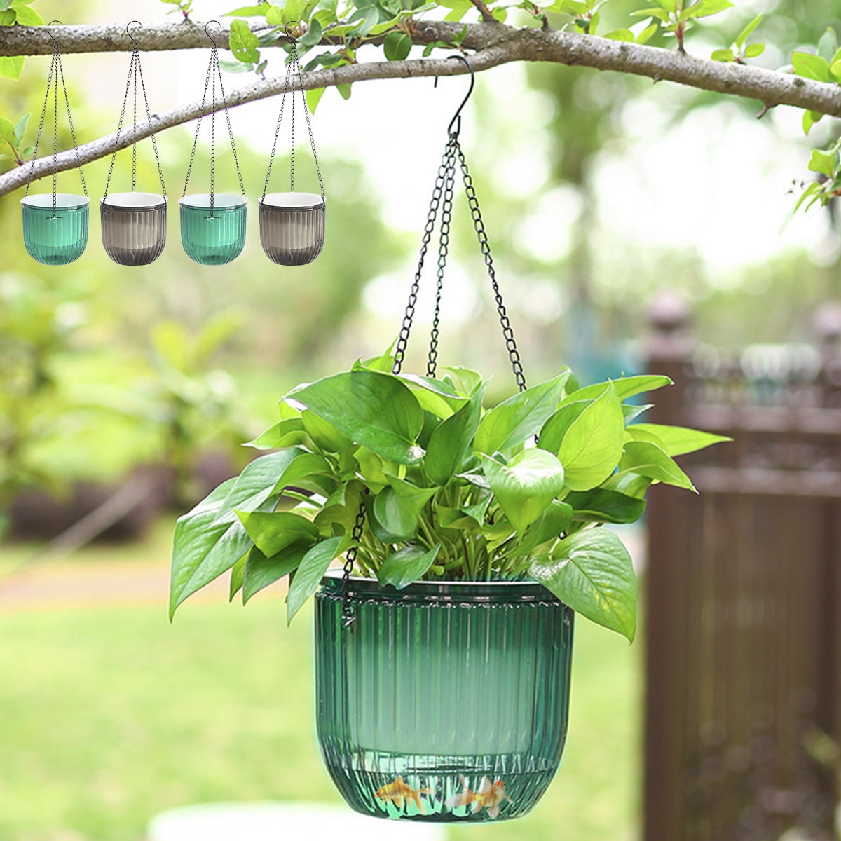 JTWEEN 2Pcs Self Watering Hanging Planters,Outdoor Hanging Plant Pot ...
