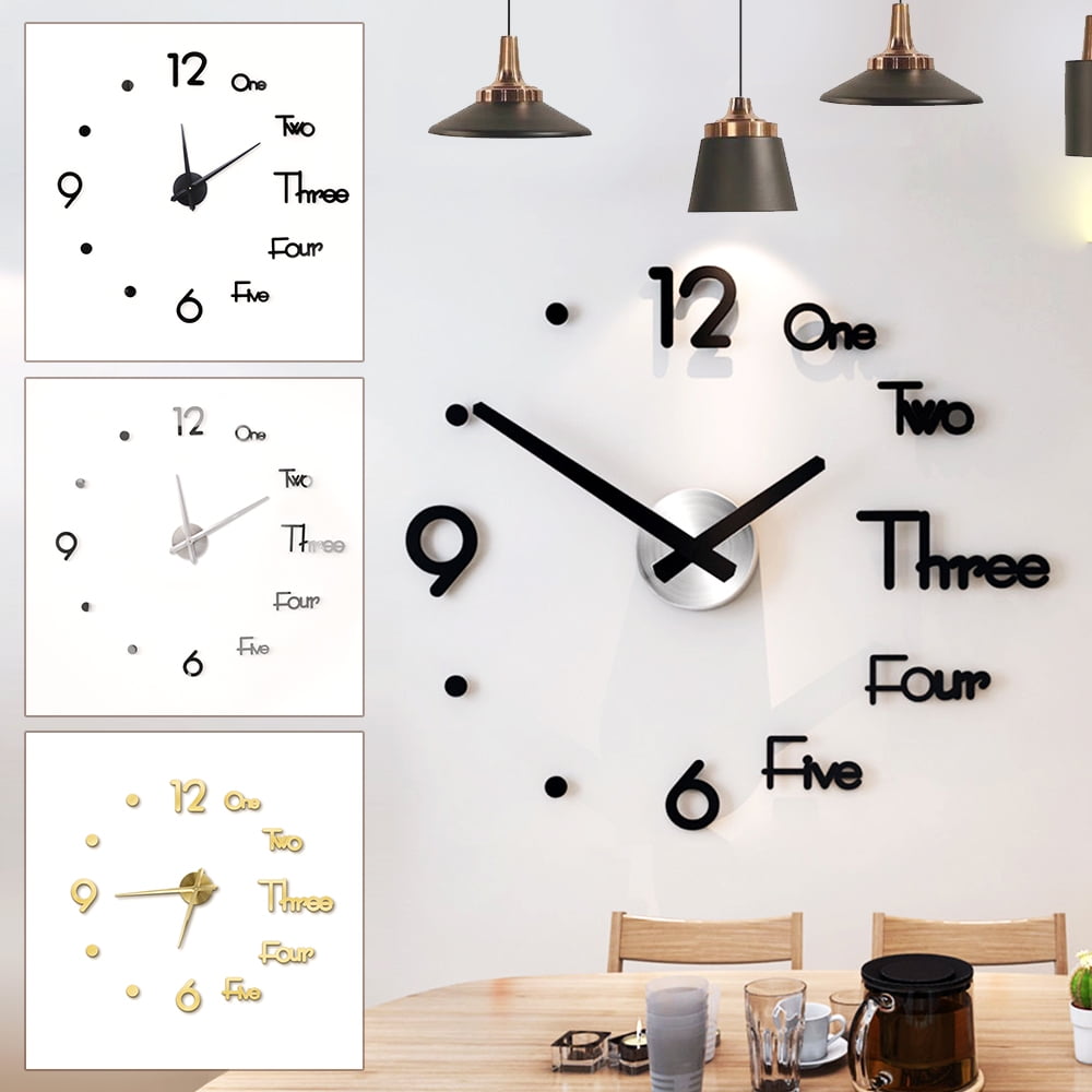 JTWEEN 3D DIY Wall Clock Frameless Mute 3D Wall Clock Sticker Acrylic ...