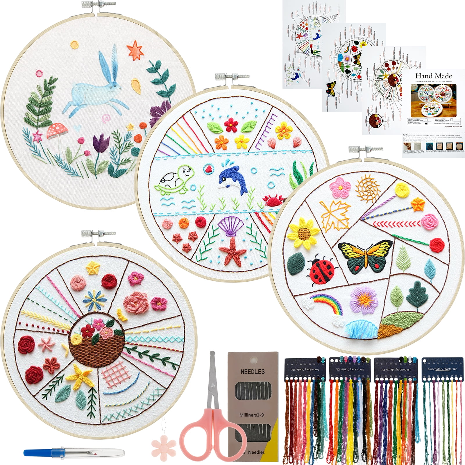 JTWEEN 4 Pcs Embroidery Starter Kit for Beginners Adults Different ...