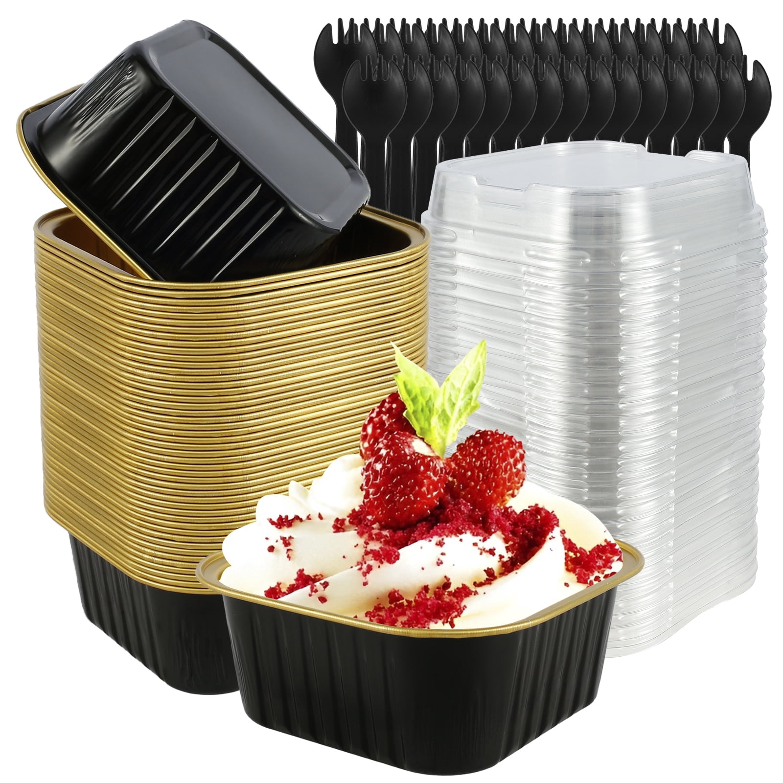 JTWEEN 50Pcs Aluminum Foil Cupcake Container 150/300ml Heat-Resistant ...