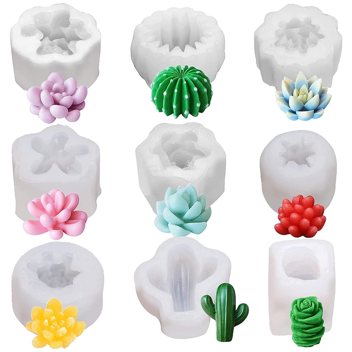 JTWEEN 9Pcs Succulent Silicone Mold Cactus Flower Resin Mold Silicone ...