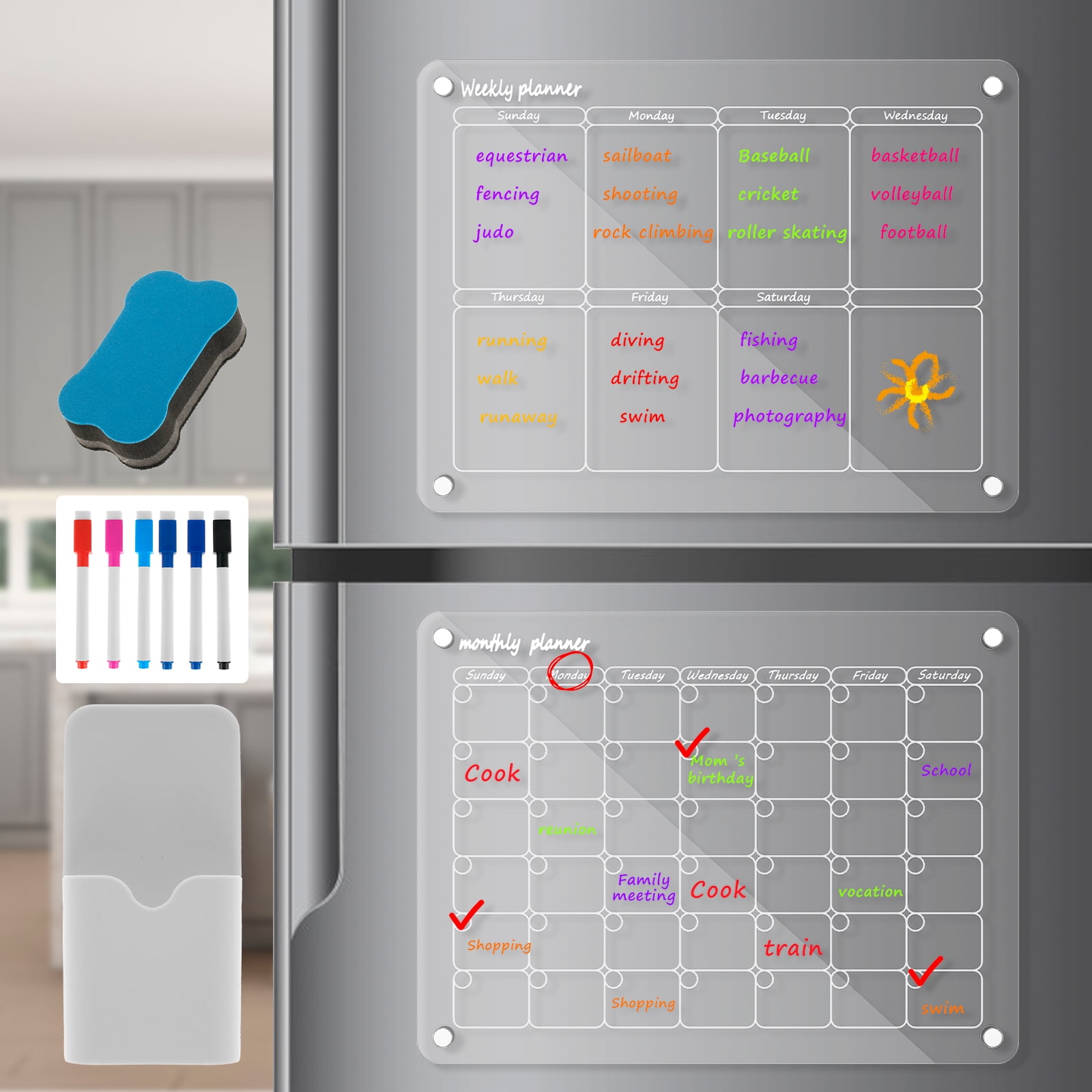 JTWEEN Acrylic Transparent Magnetic Calendar 11.8"x17.75" Acrylic ...