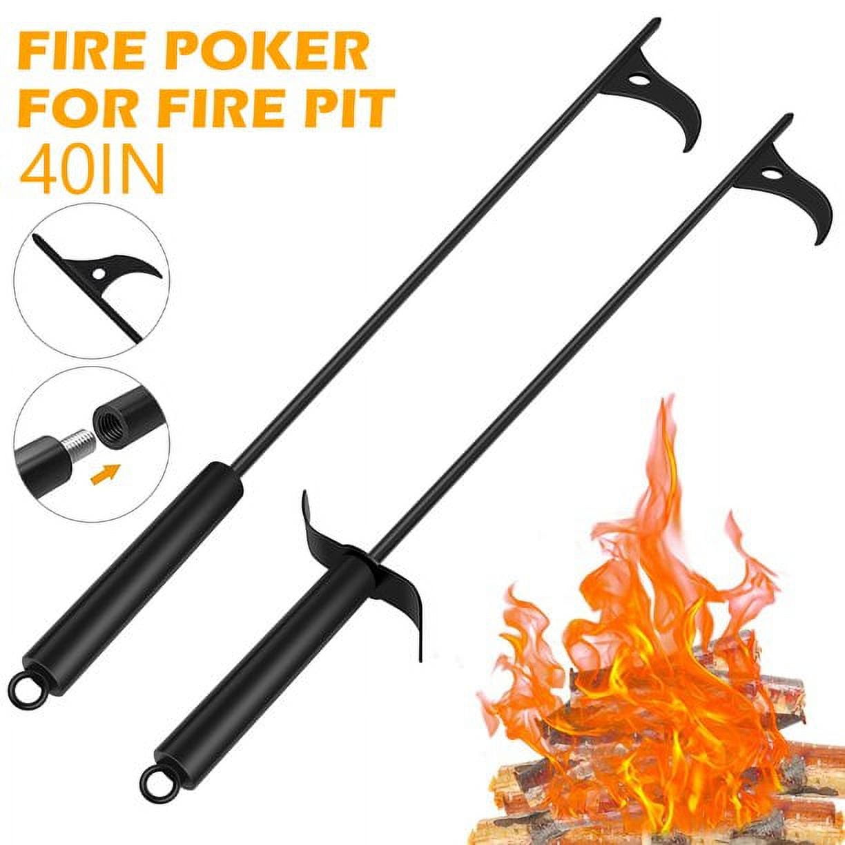 JTWEEN Fire Pit Poker 40-inch Extra Long Heavy Duty Wrought Steel Fire ...