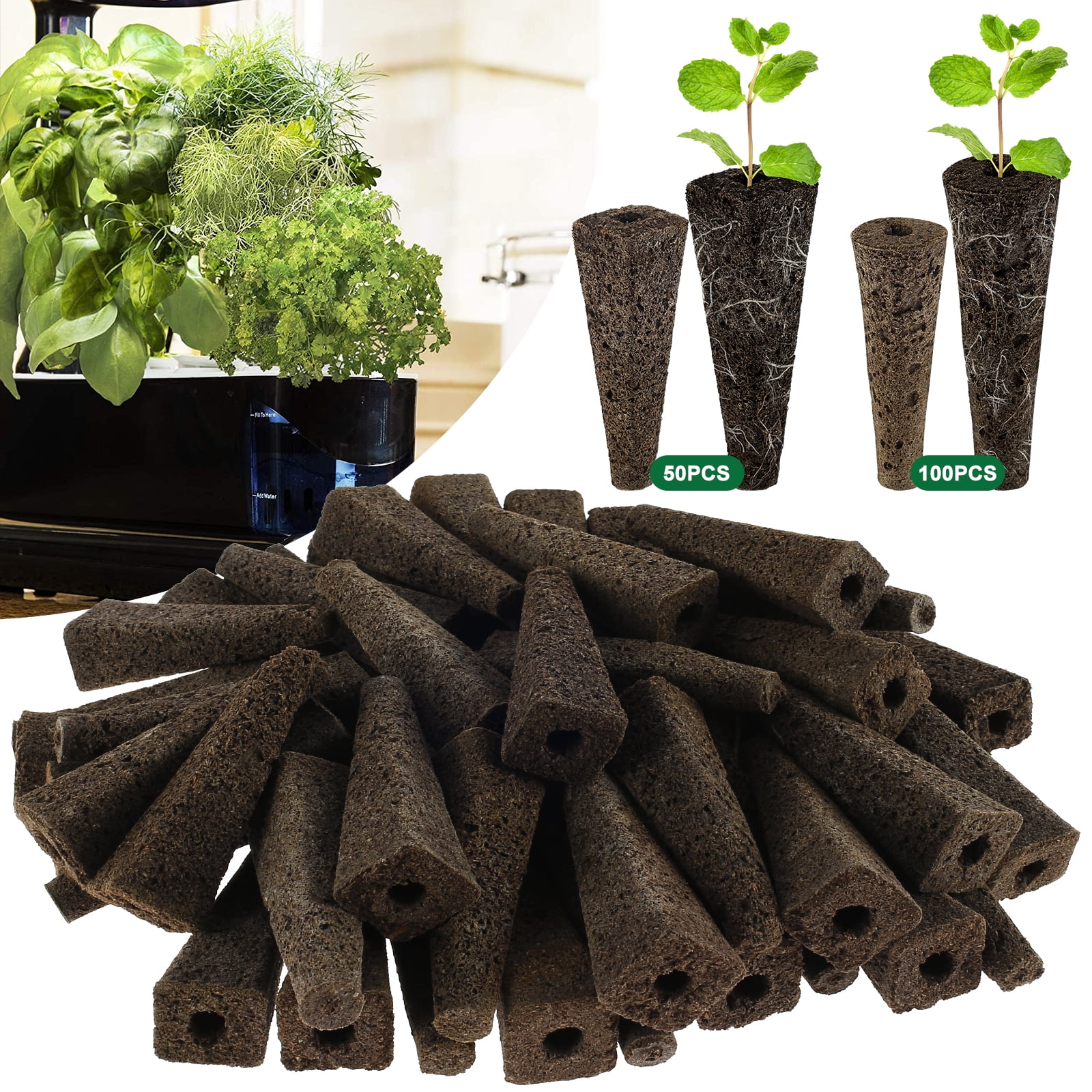 Rzvnmko Grow Sponges 50 Pack Seedling Starter Sponges Kit,Bulk Grow ...