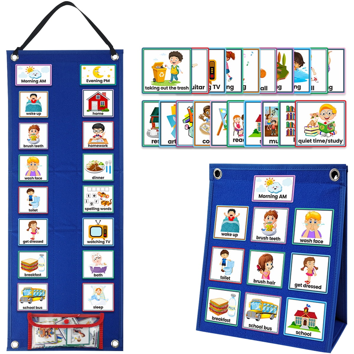 JTWEEN Kid Visual Schedule, Felt Chore Chart, 70 Cards, 26.57×9.44in ...
