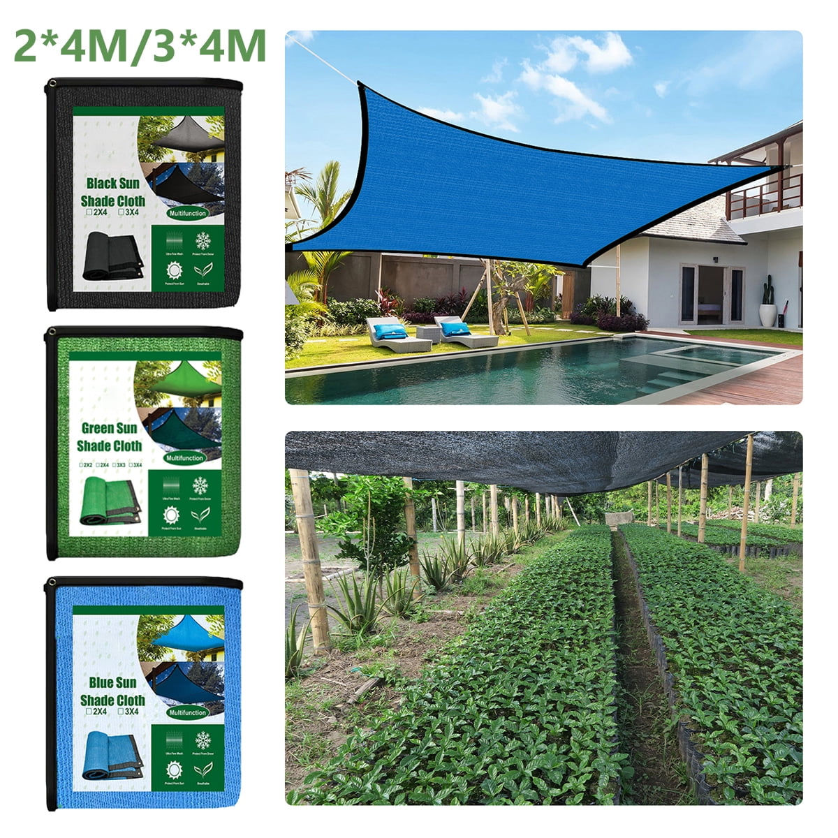 JTWEEN Rectangle Sun Shade Sail,Outdoor Durable Non-woven Plastic Sun ...