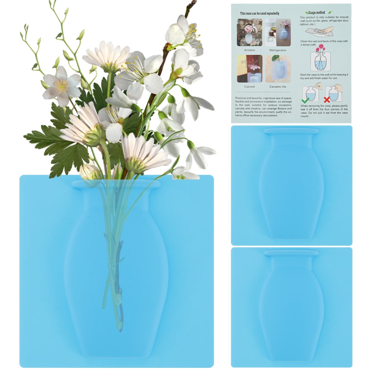 JTWEEN Silicone Flower Vase Removable Wall-Mounted Flowers Vase ...