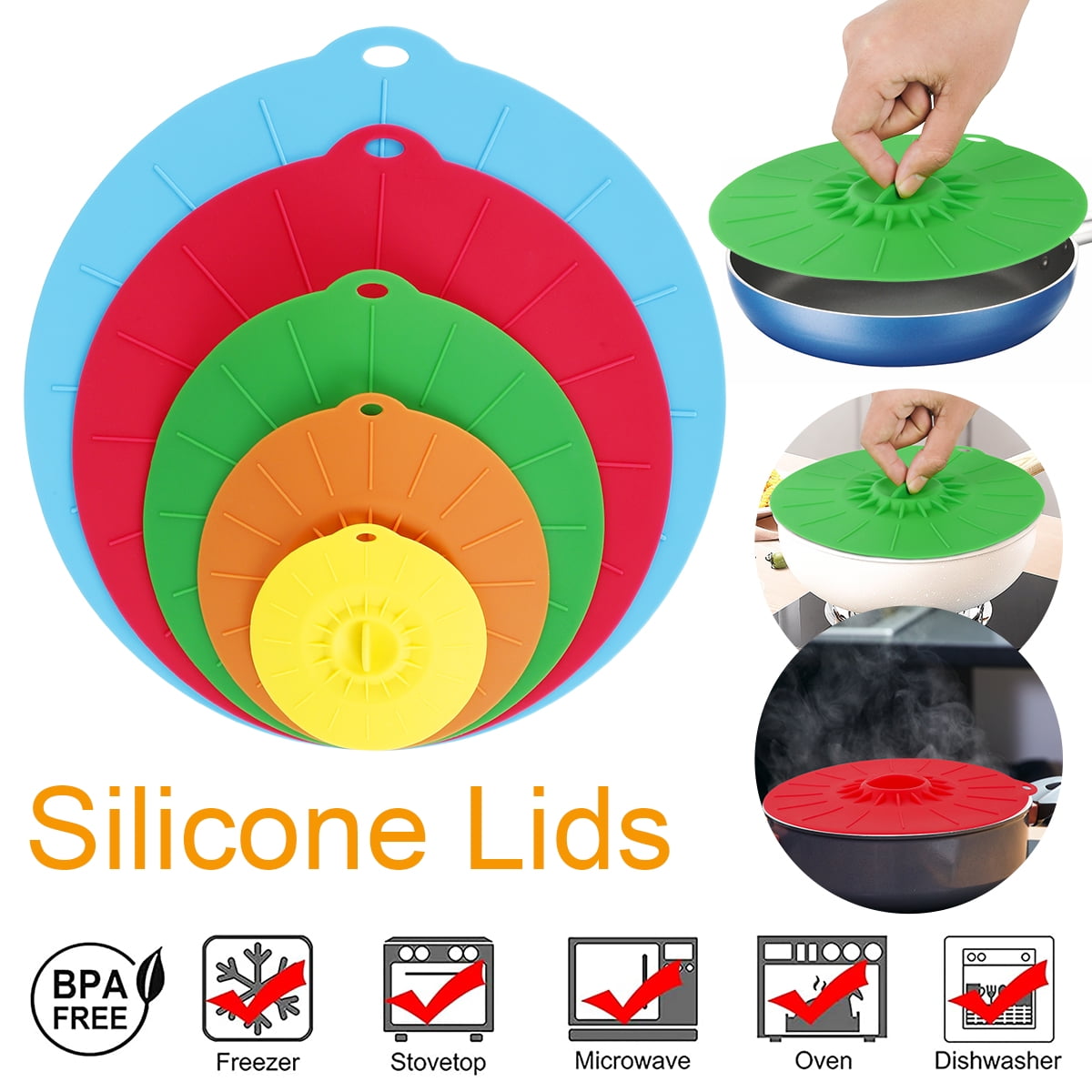 JTWEEN Silicone Heat Resistant Food Covers (5 Count) - Walmart.com
