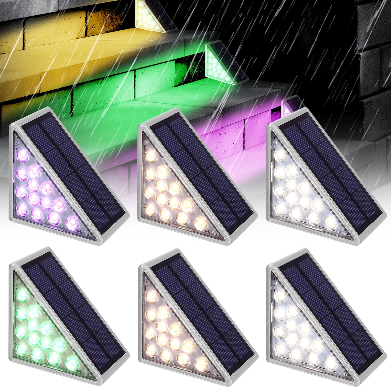 JTWEEN Solar Step Light LED Solar Triangle Step Light IP67 Waterproof ...