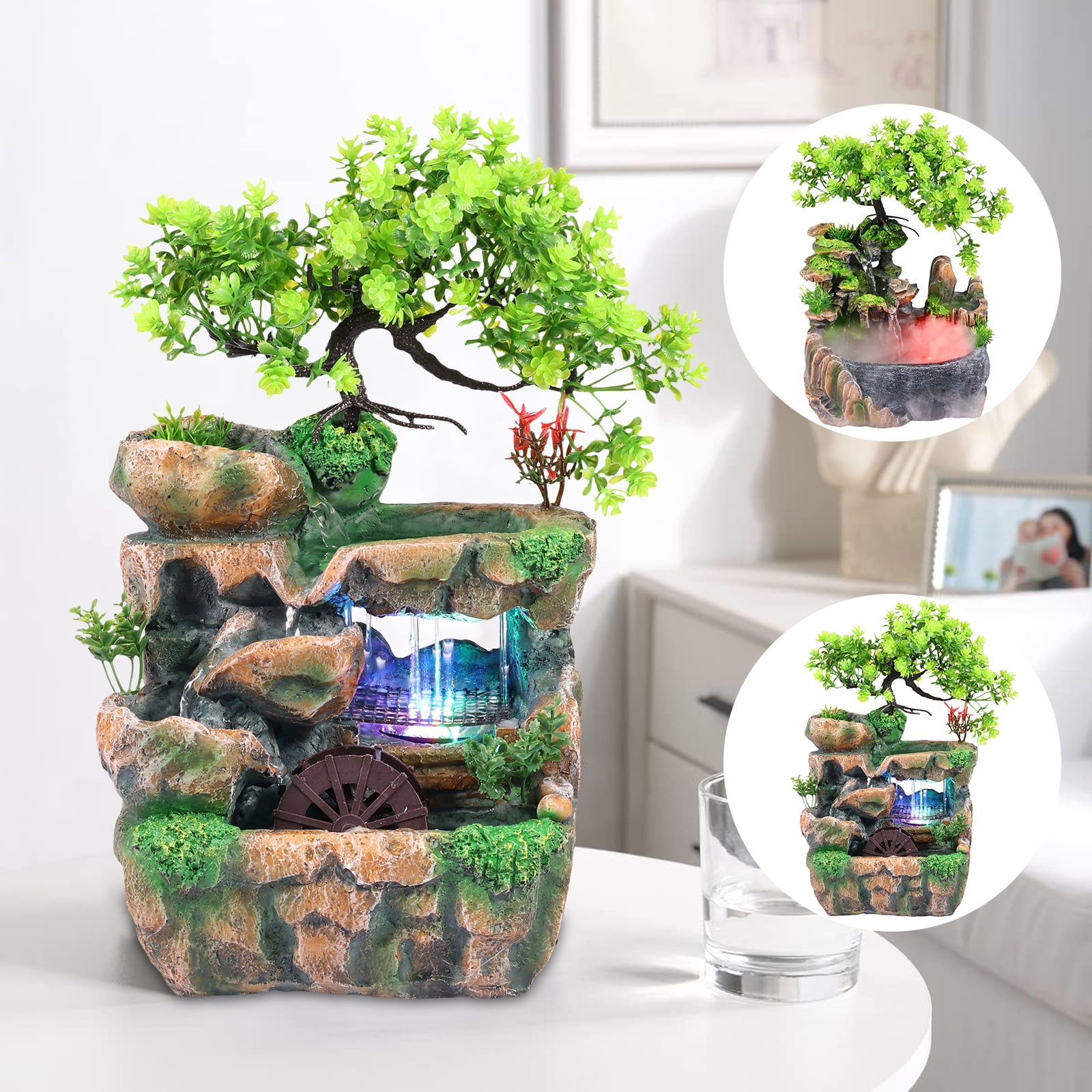 JTWEEN Tabletop Fountain, Waterfall Zen Meditation, LED Relaxation ...