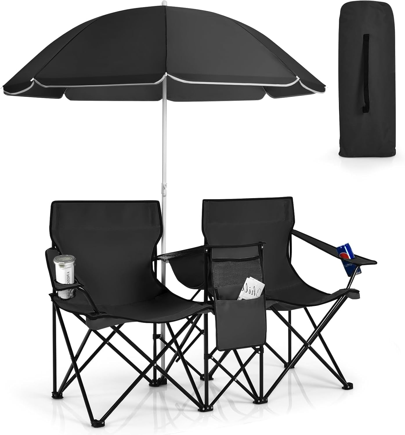 JTYUB Double Camping Chair, Folding Camp Chair with Removable Umbrella ...