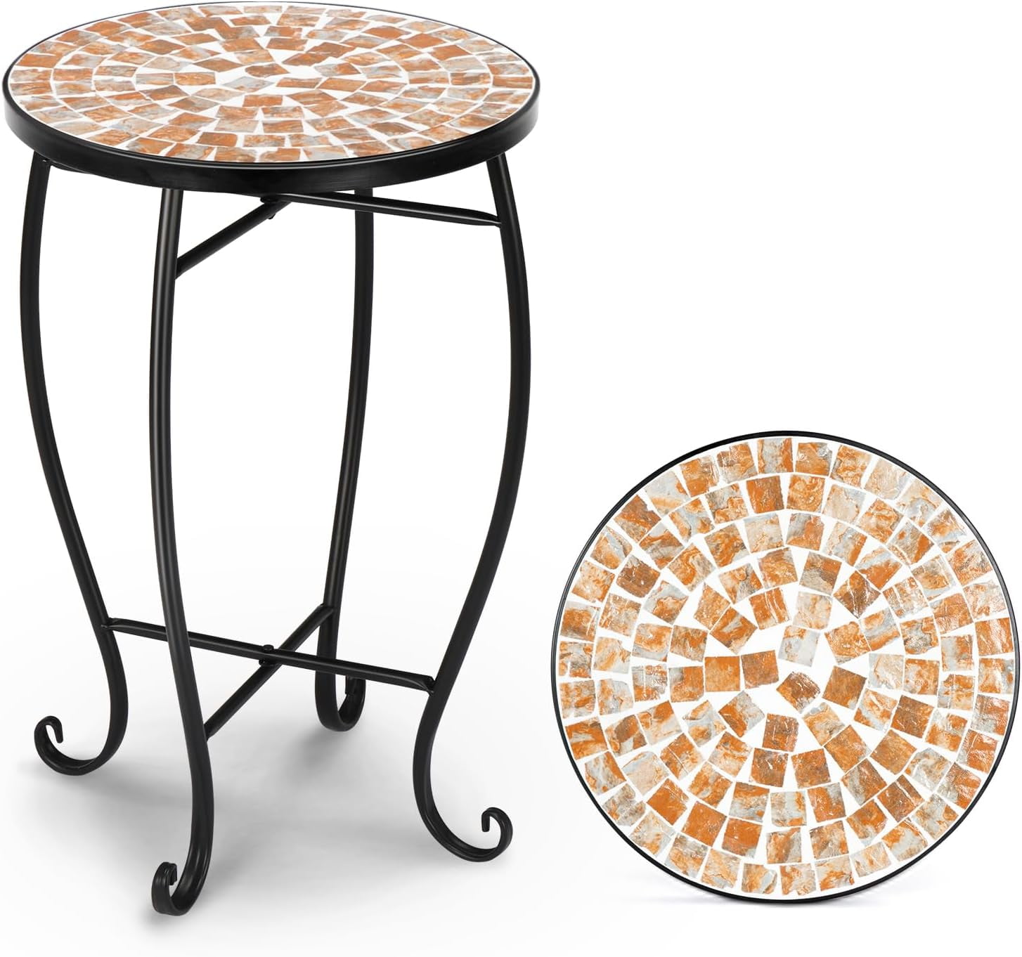JTYUB Mosaic Accent Table, Round Side Table,End Table, Plant Stand Decor for Patio Porch Beach ...