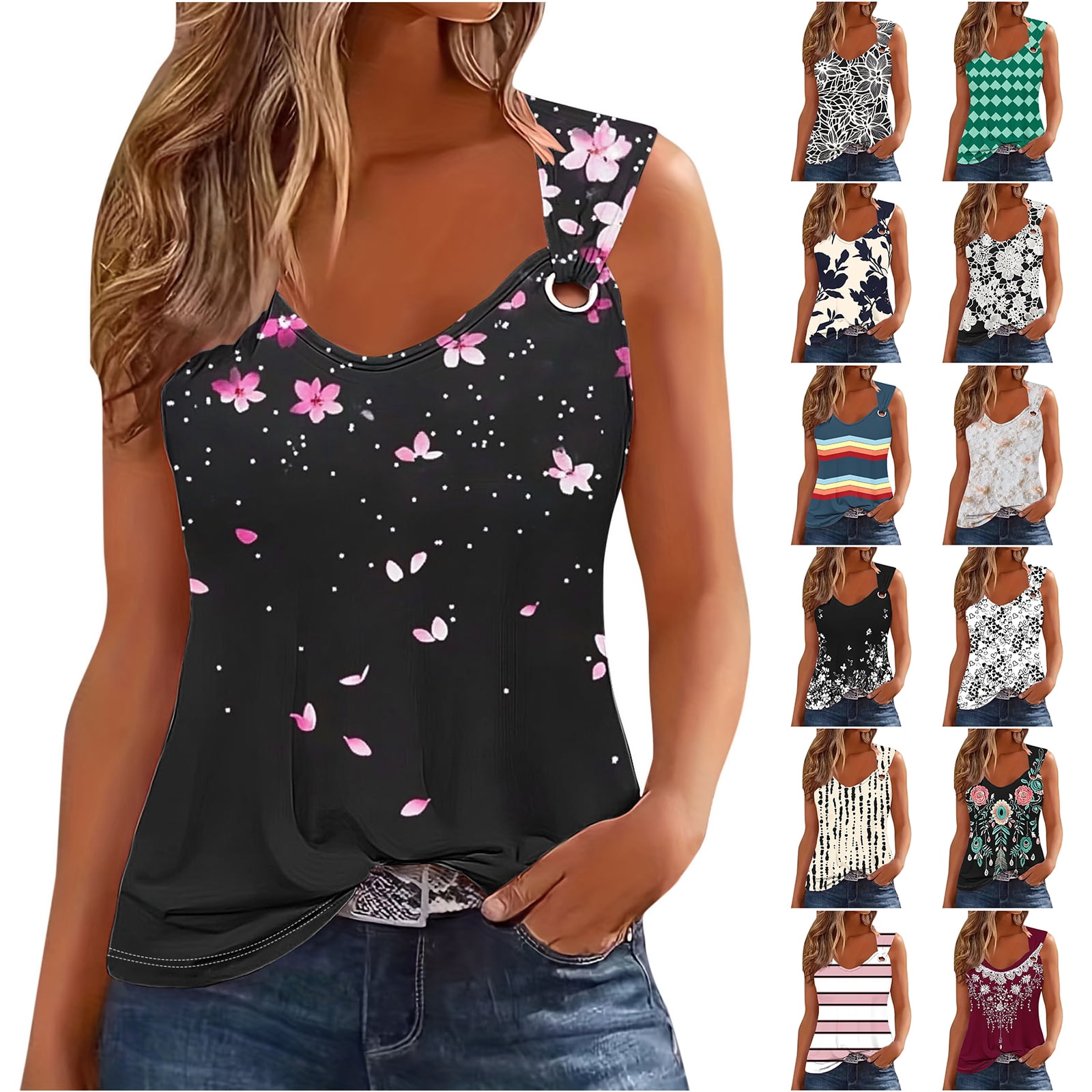 JTZGDY Cami Tank Tops for Women Loose Fit Casual Summer Sleeveless Strappy Cold Shoulder Tunic ...