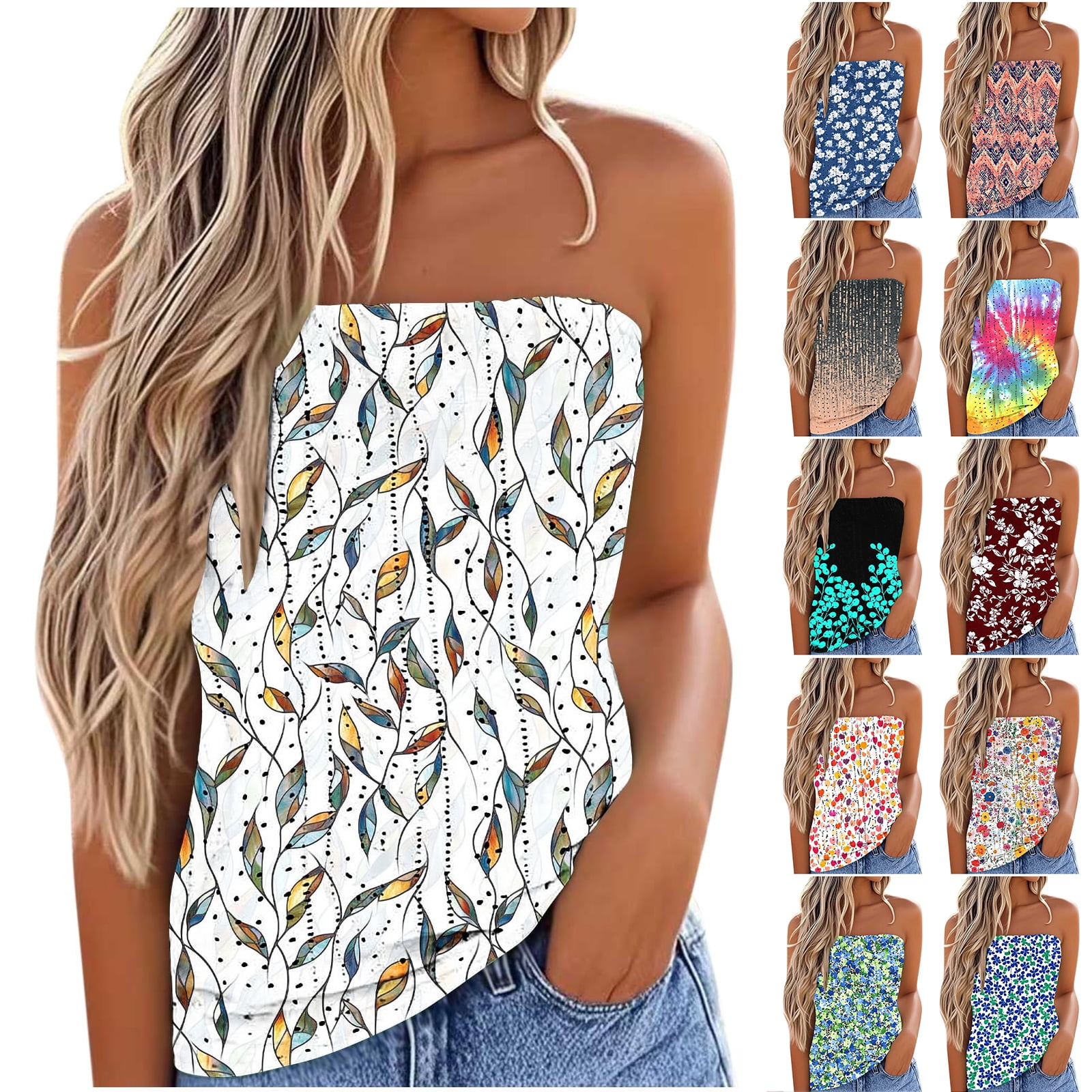 JTZGDY Crochet Tube Tops for Women Cute Summer Floral Printed Y2K ...