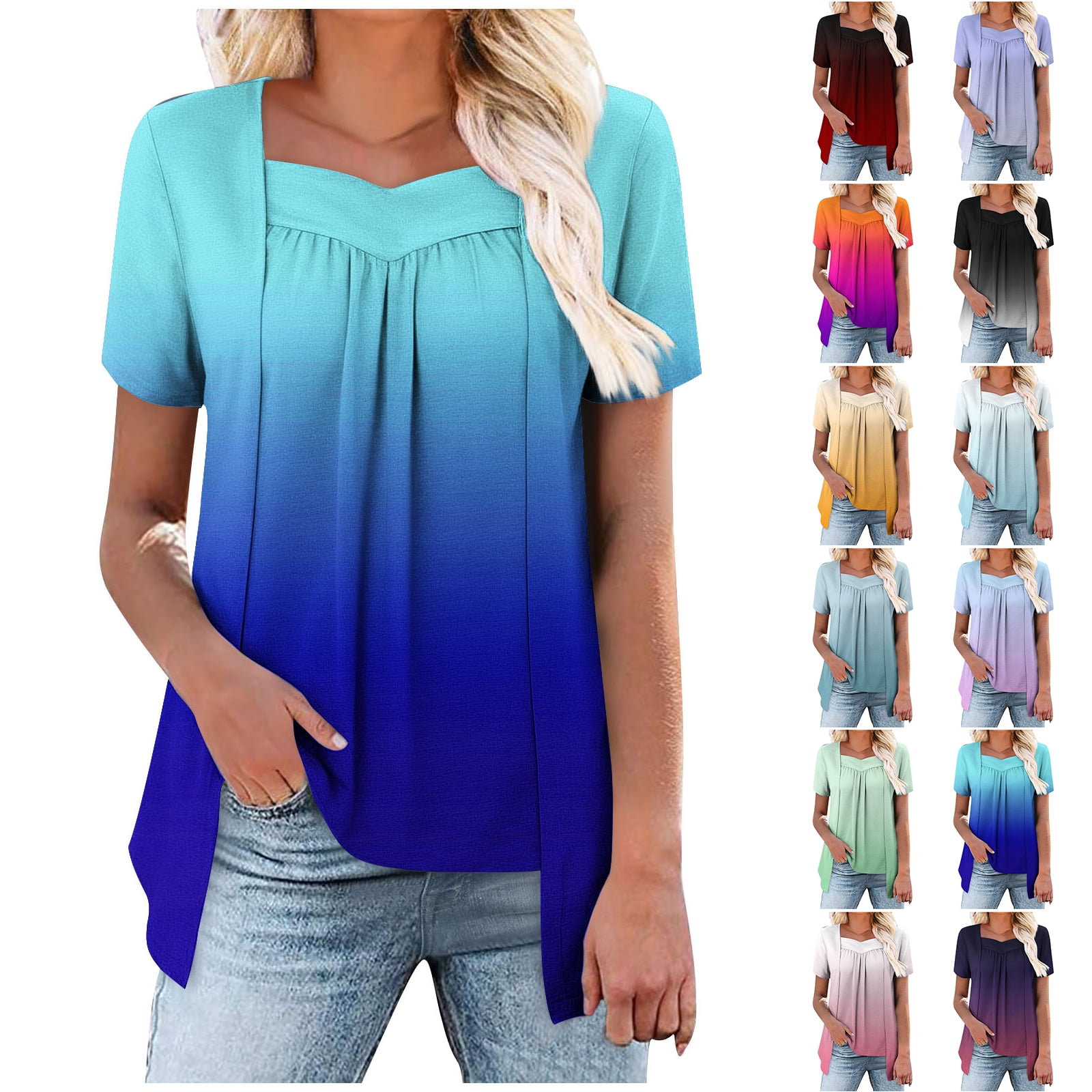 JTZGDY Fake Two Piece Tunic Tops for Women Casual V Neck Summer Tie Dye ...