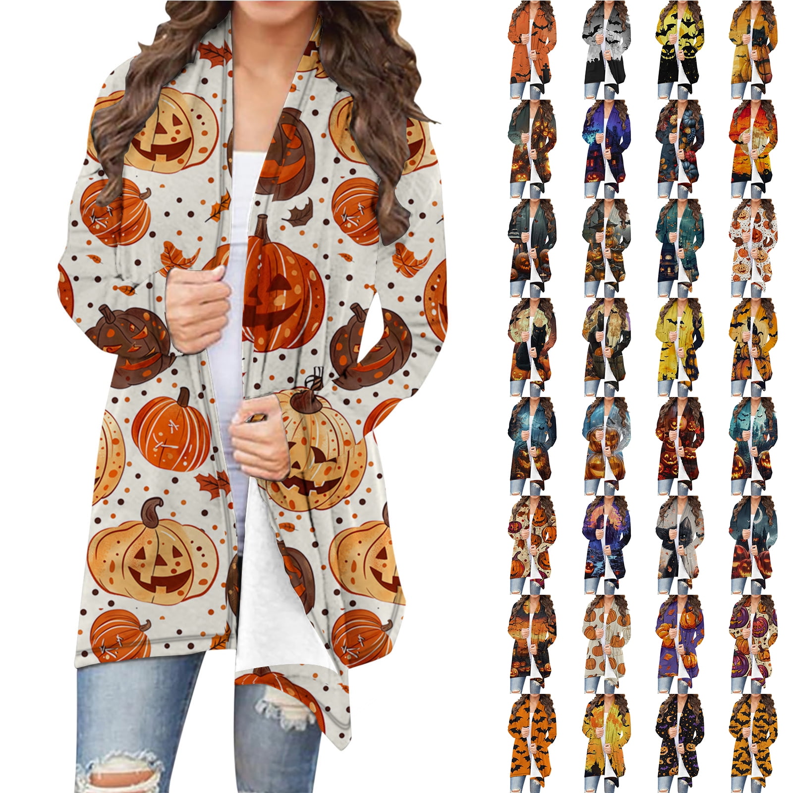 JTZGDY Plus Size Cardigans for Women Halloween Pumpkin Black Cat Bat ...