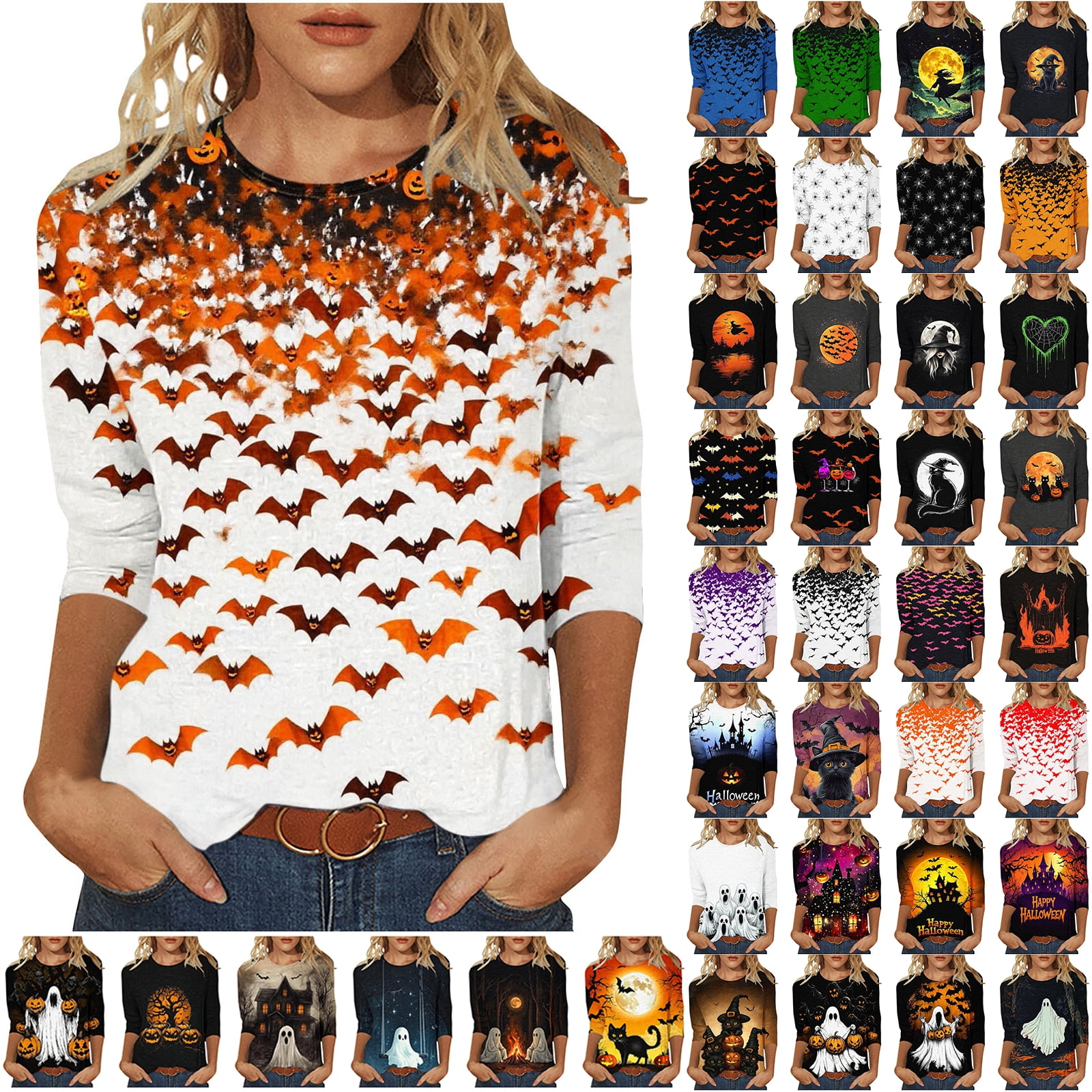 JTZGDY Plus Size Women Halloween T-Shirts Loose Fit Casual Round Neck ...