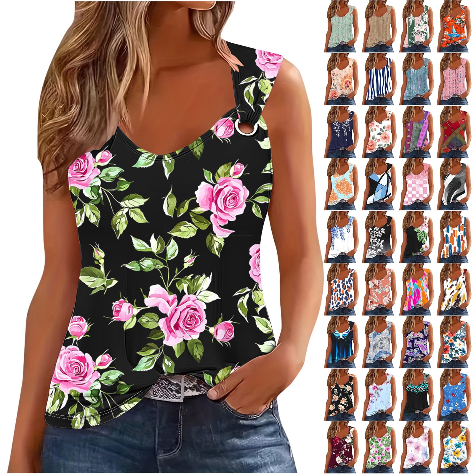 JTZGDY Tank Top for Women Loose Fit Trendy 2025 Sleeveless Shirts O ...