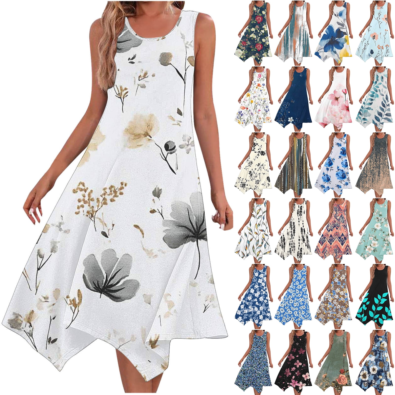 JTZGDY Women's Casual Summer Dress Retro Floral Printed Sleeveless ...