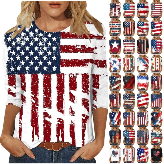 JTZGDY Womens Patriotic Tops 4th of July American Flag Printed Sumemr 3 ...