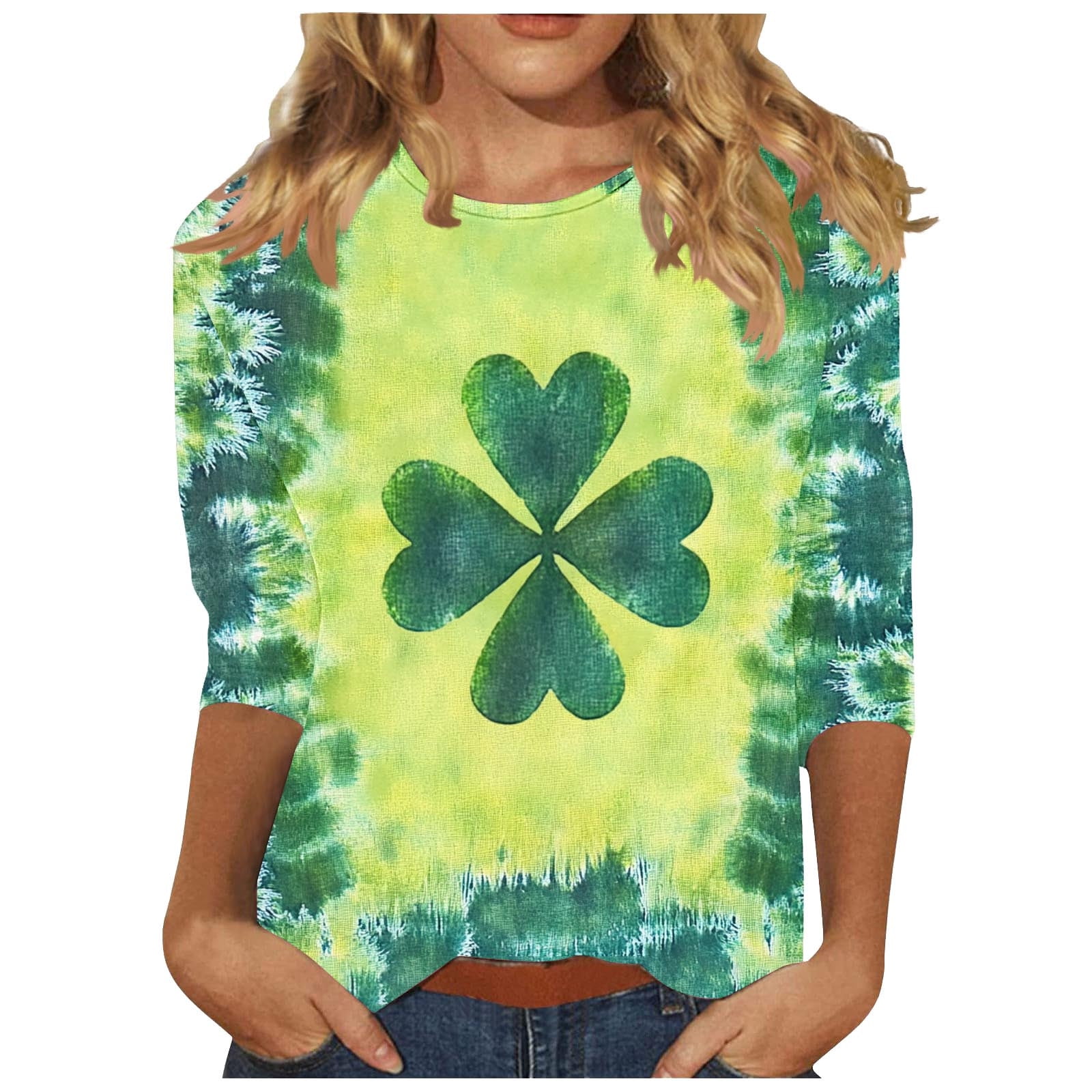 JTZGDY Womens St. Patrick's Day Tops Plus Size Green Sharmock Pattern ...