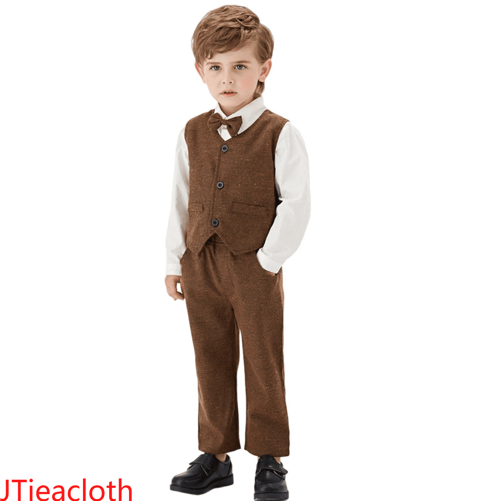 JTieacloth Boys Pant Sets Boys Formal Suit Set Elegant Vest Bow Tie ...
