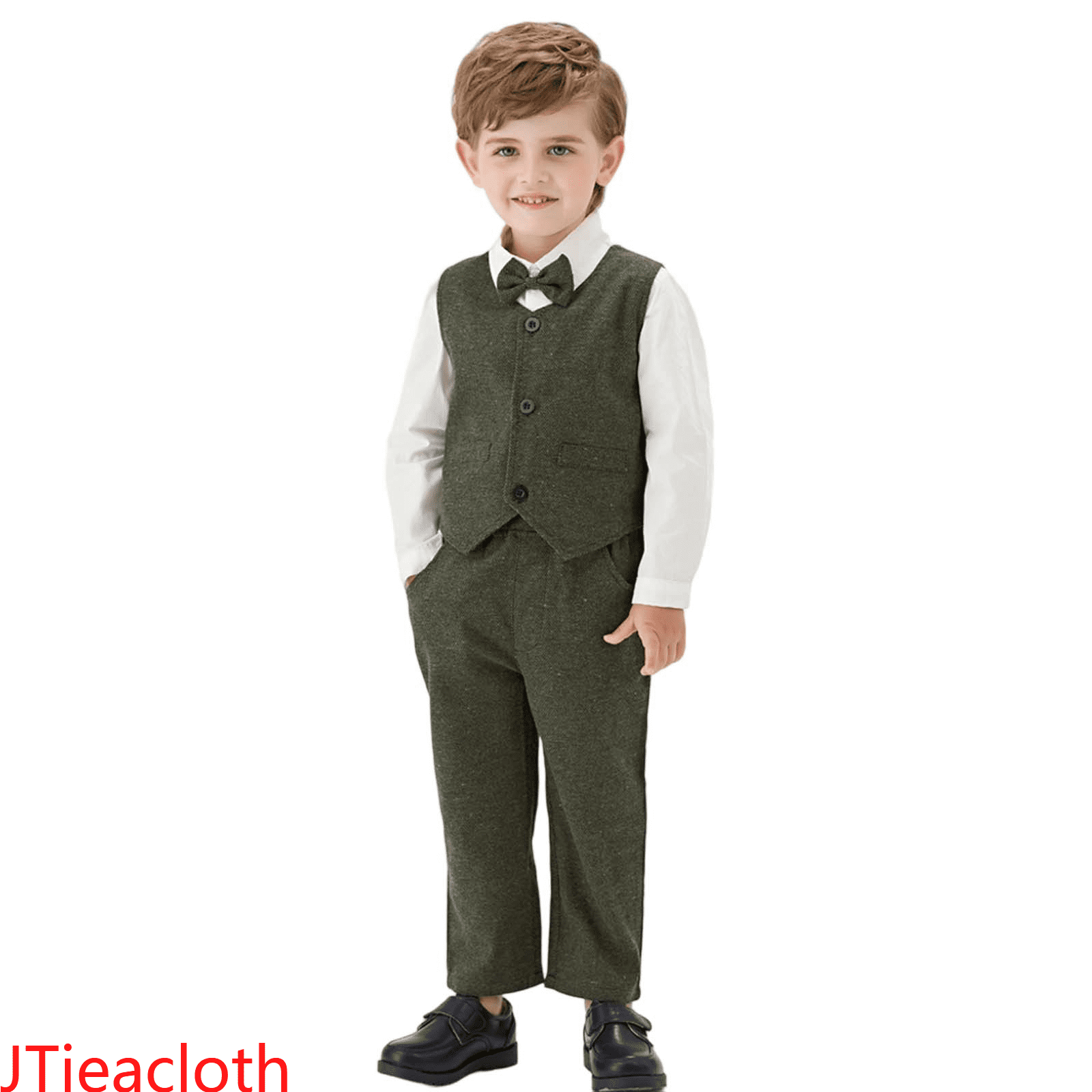 JTieacloth Boys Pant Sets Boys Formal Suit Set Elegant Vest Bow Tie ...