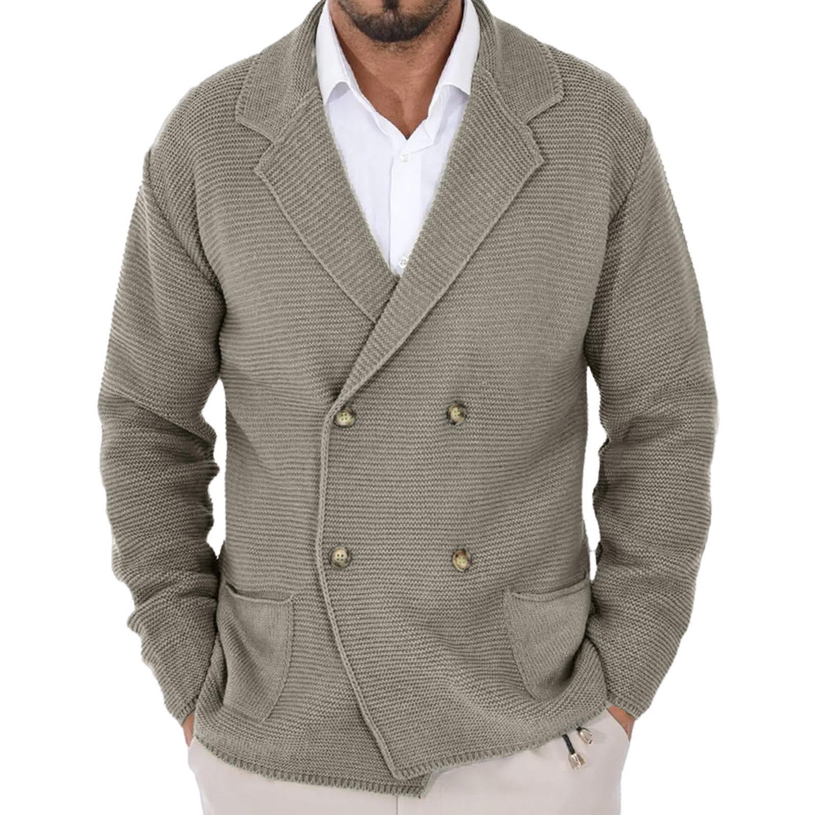 JTieacloth Men's Sweater Loose Fit Men Casual Lapel Double Sweater Knit ...