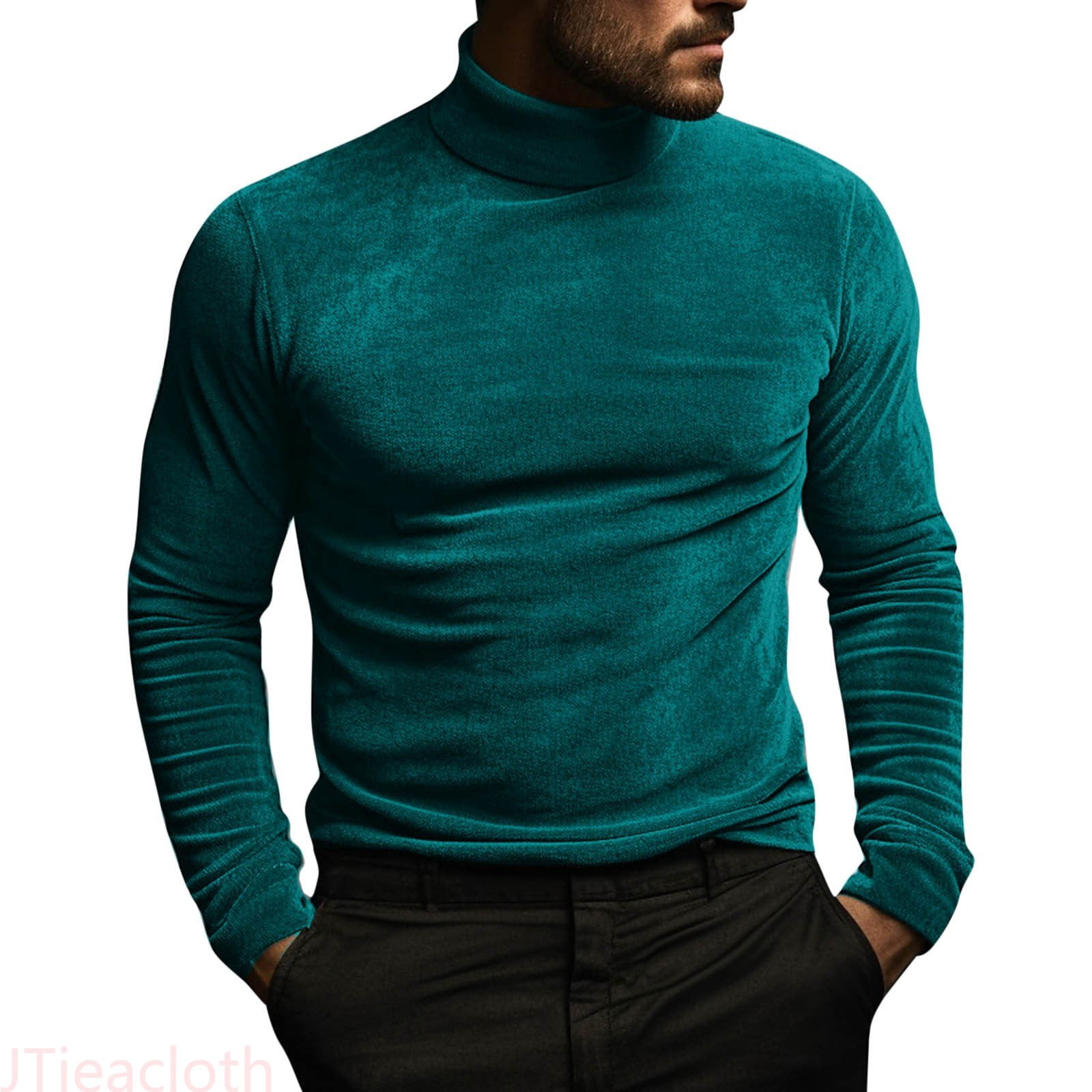 JTieacloth Men's T-Shirts Male T Shirt Gold Velvet Long Sleeve Solid ...