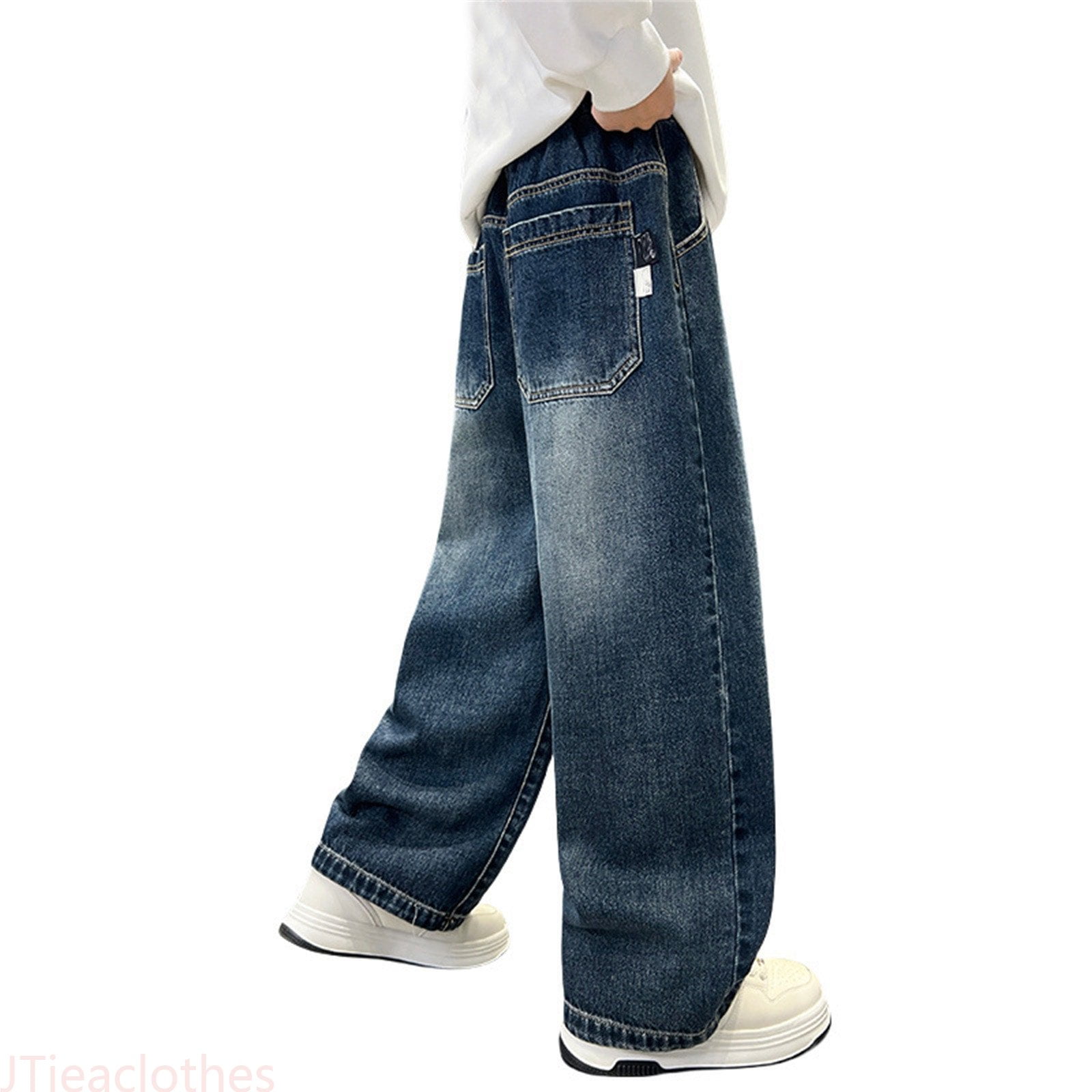 JTieaclothes Boys Casual Denim Pants Loose Fit Straight Leg Wide Leg ...