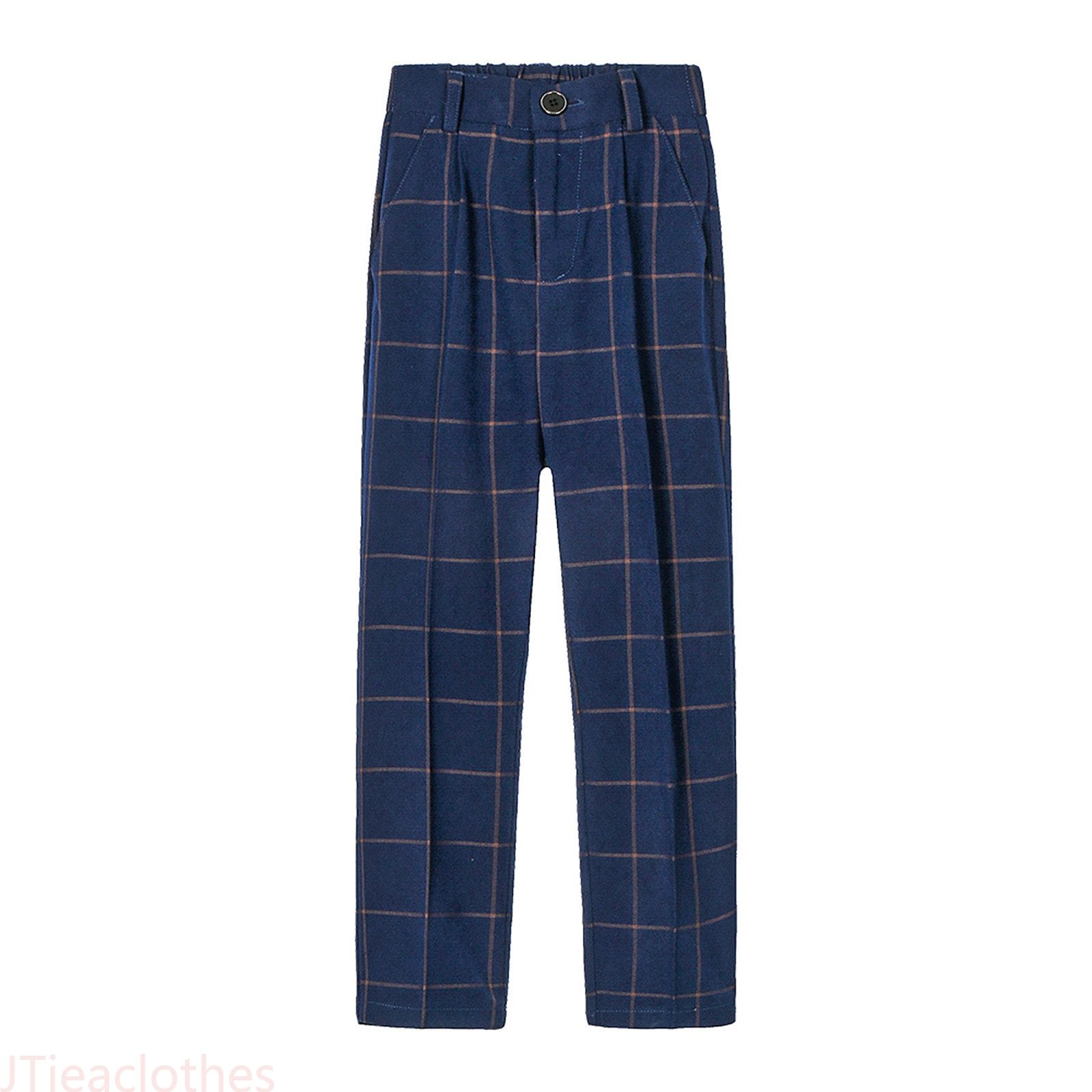 JTieaclothes Boys' Plaid Flat Front Dress Pants Adjustable Waist School ...