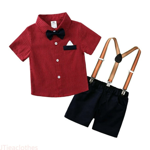 JTieaclothes Toddler Boys Short Sleeve Red Striped Shirt Tops Shorts ...