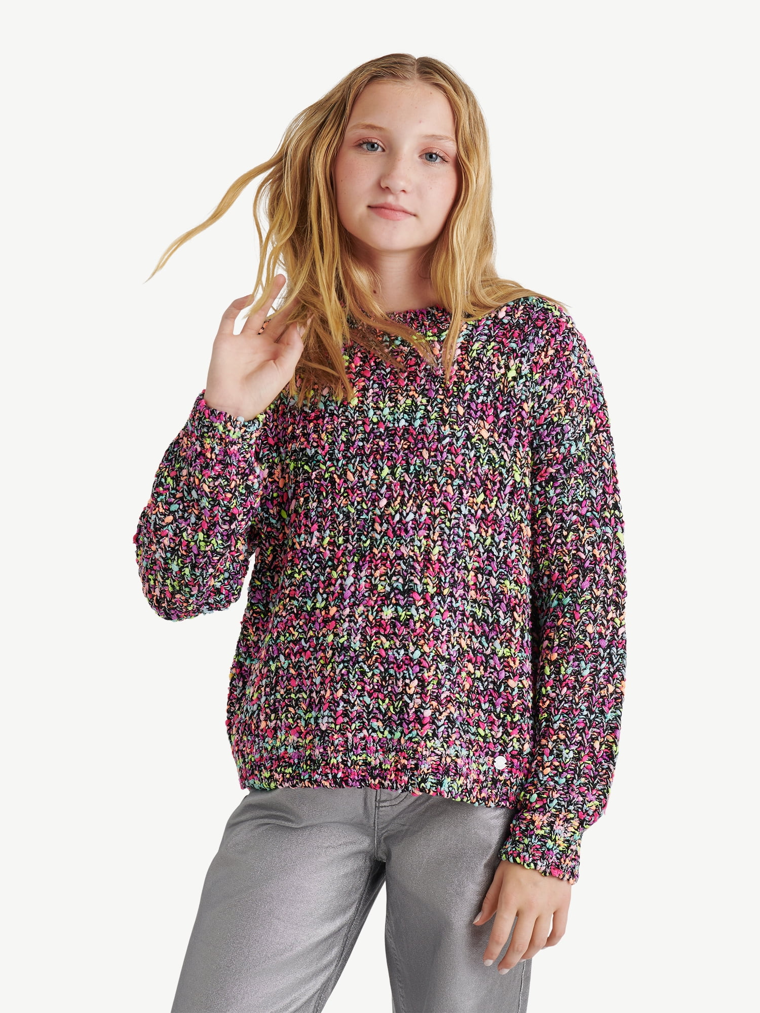 Justice Girls Crew Neck Popcorn Sweater - Design - Walmart.com