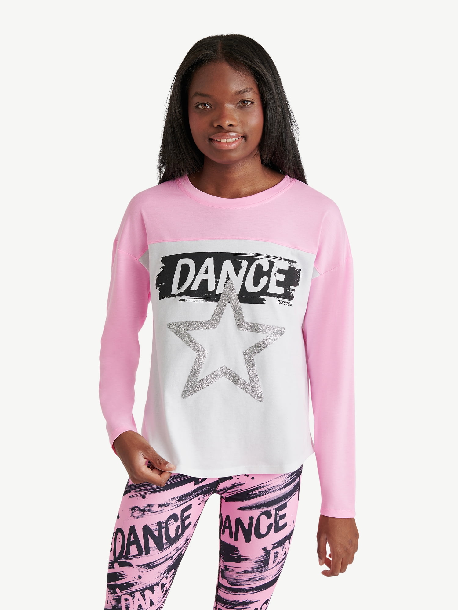 Justice Girls Long Sleeve Sports Tee, XS-XLP, Cotton Blend, Comfortable ...