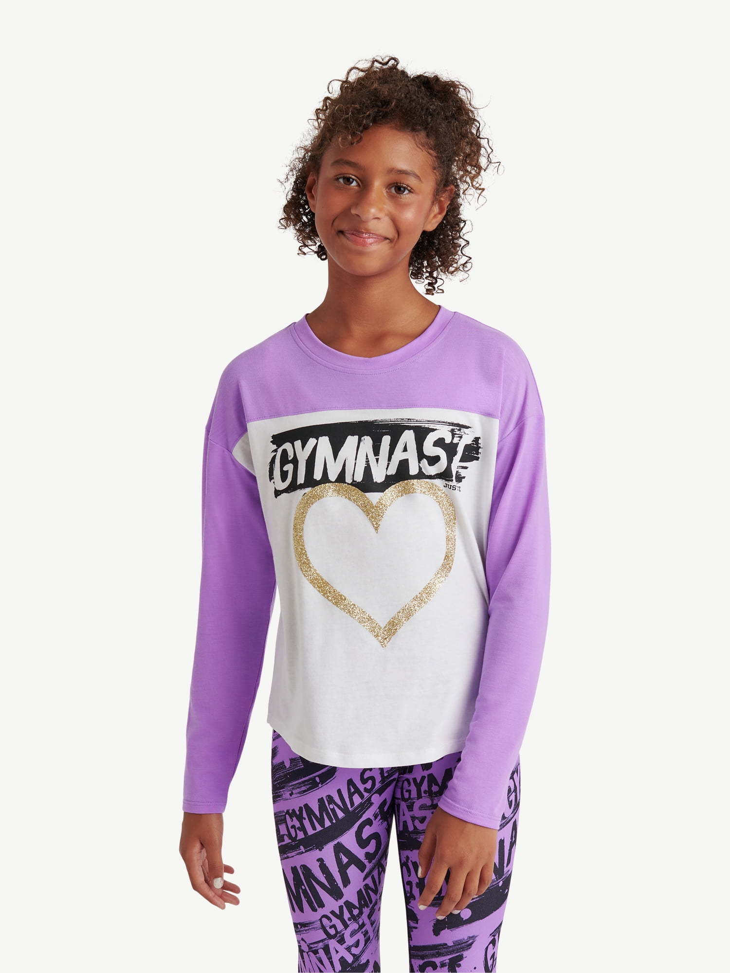 Justice Girls Long Sleeve Sports Tee - Crewneck Shirt - Walmart.com