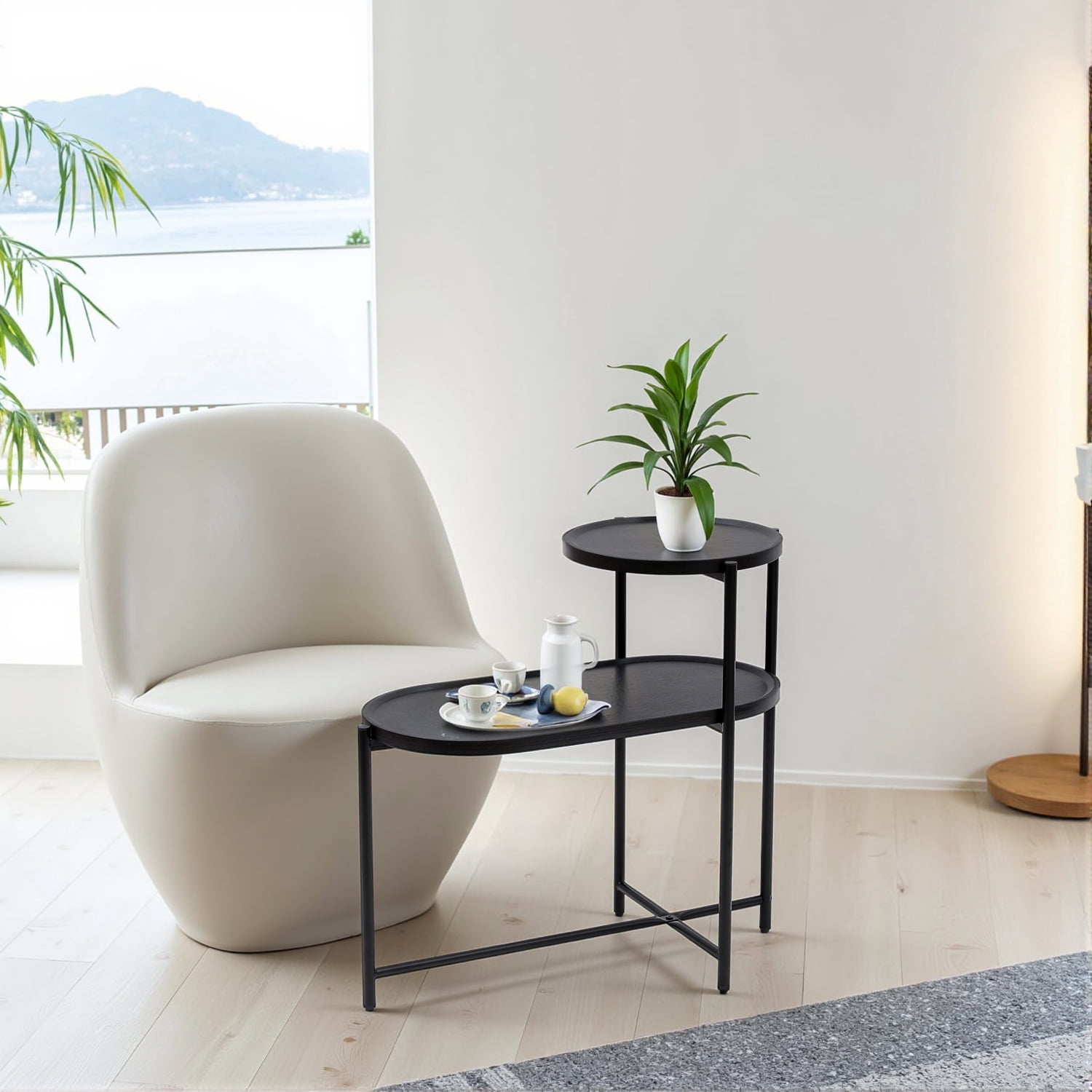 JUANYU Double-Layer Coffee Table,Modern Minimalist Storage Shelf for ...