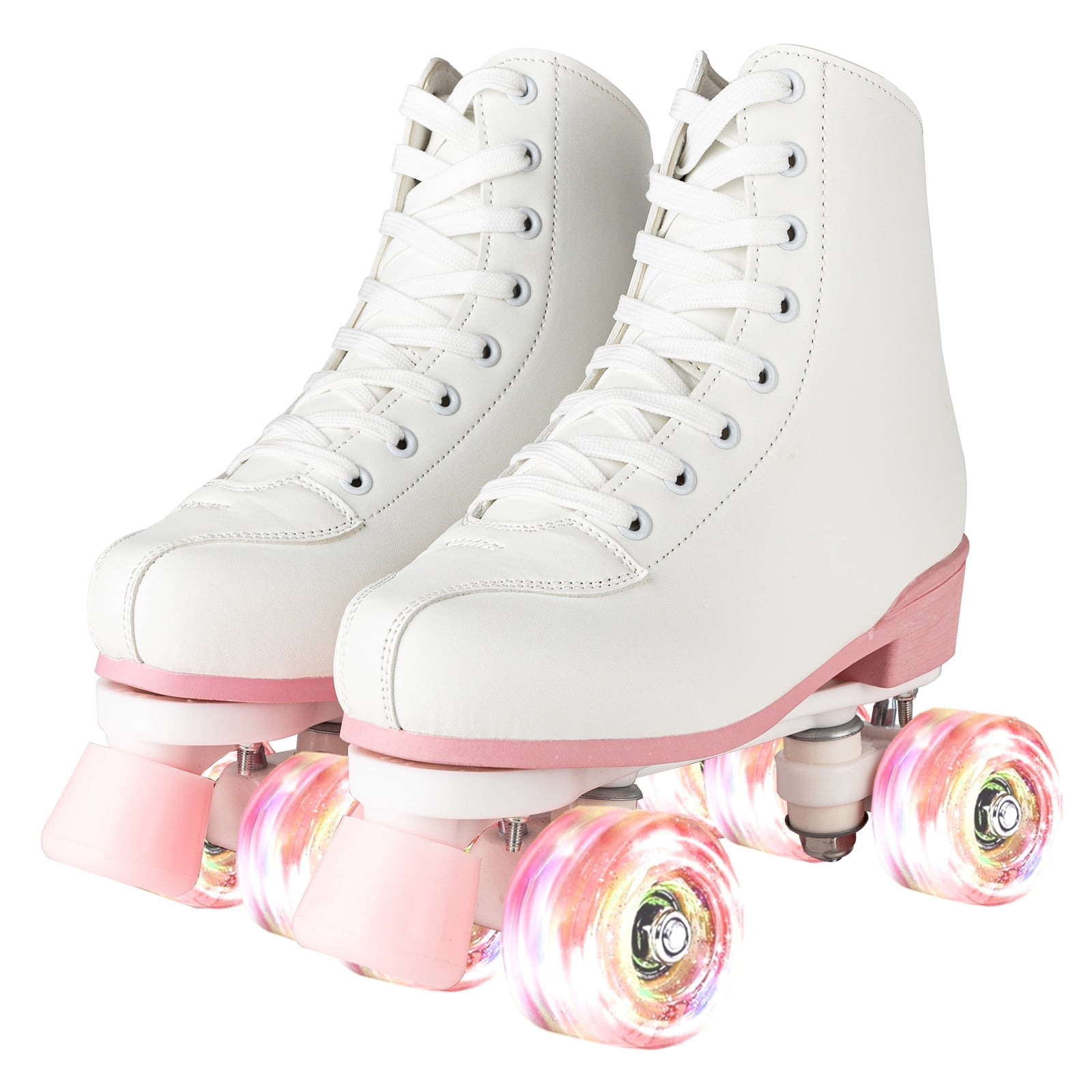 JUANYU Double Row Roller Skates with Glowing Wheels,PU Leather,Size 8 ...