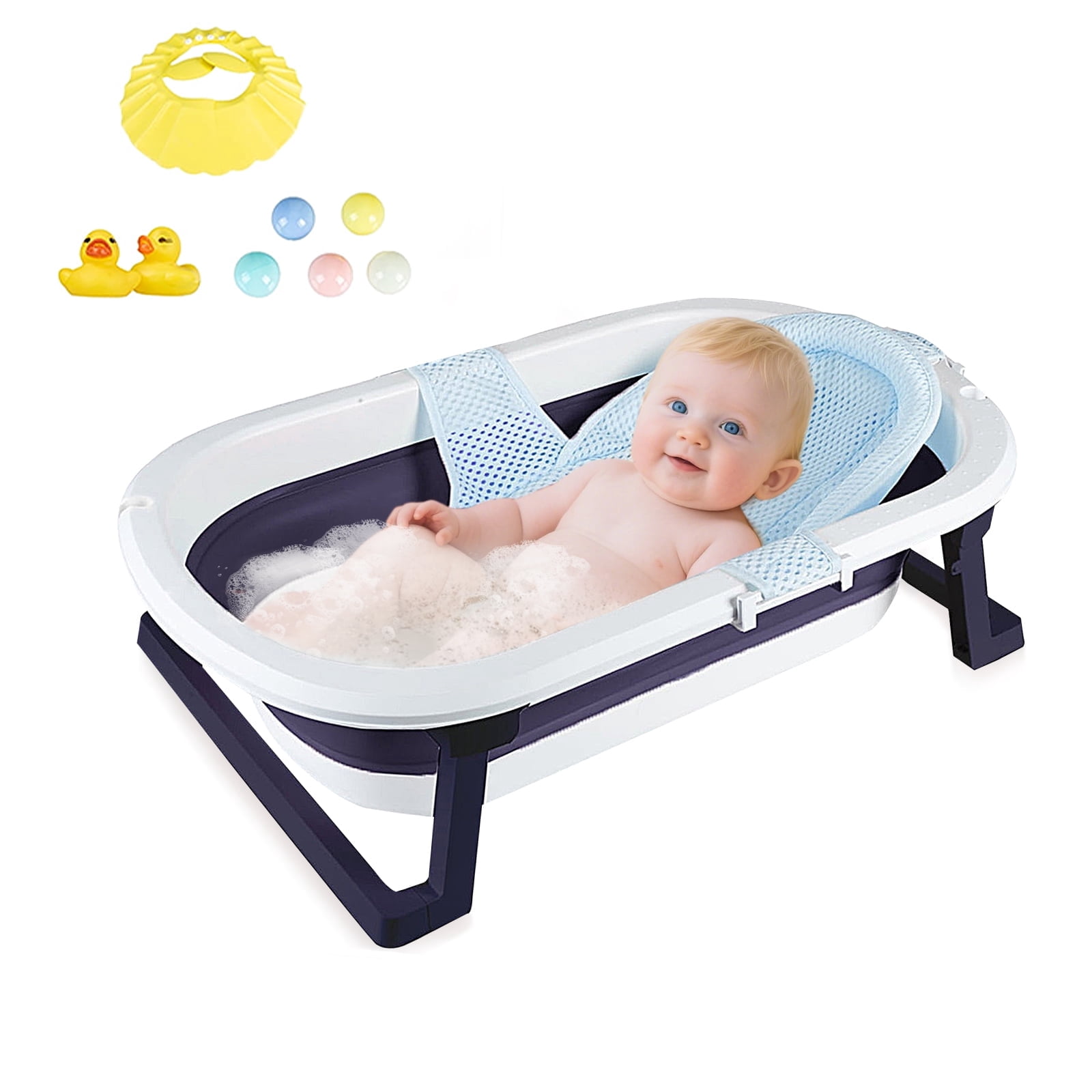 JUANYU Foldable Baby Bathtub,PP Infant Tub with Soft Network for 0-6 ...