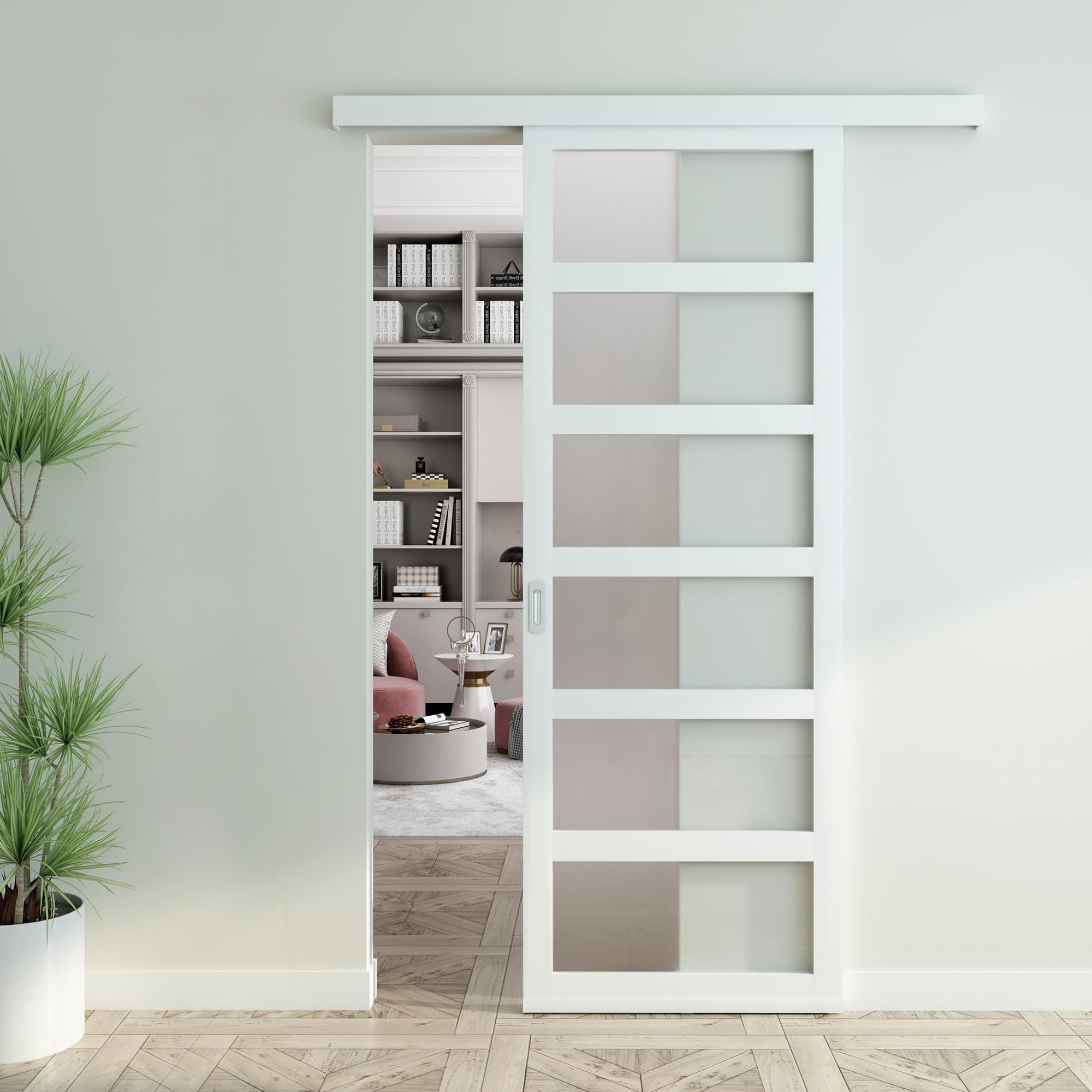 JUBEST 32"x84" White PVC Sliding Barn Door with Hardware Kit and Pull ...