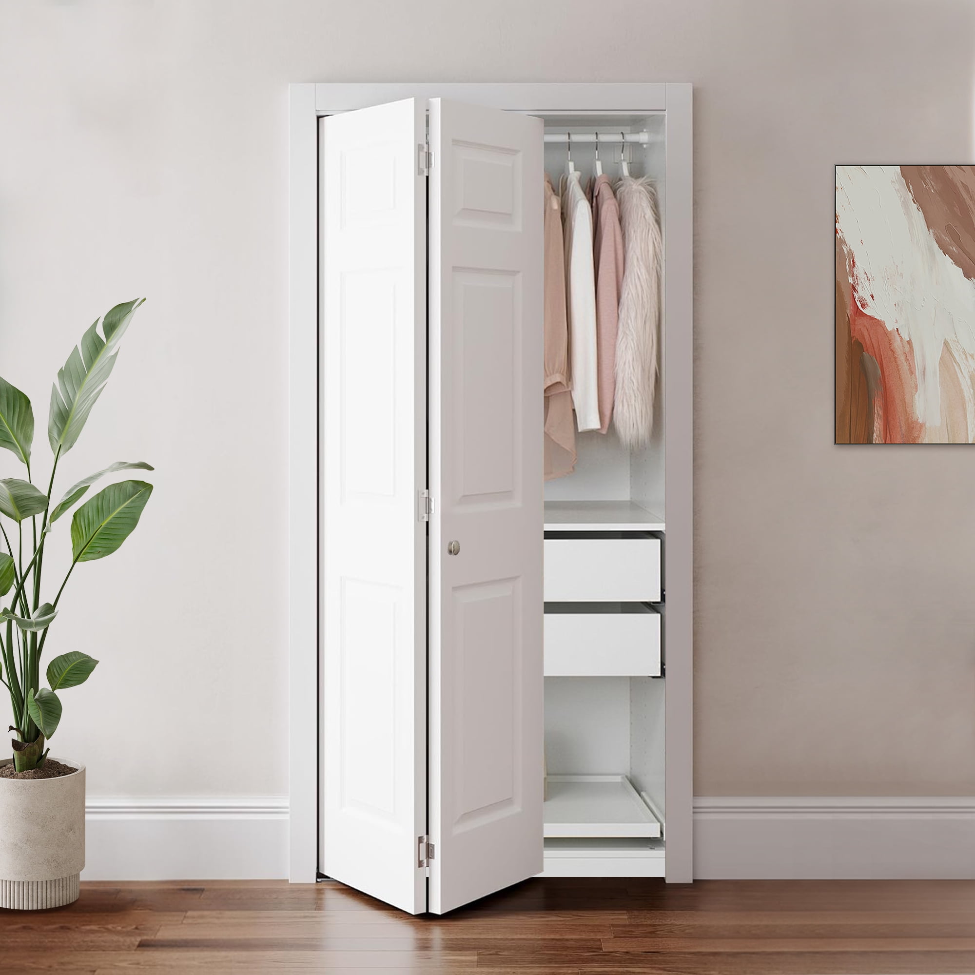 JUBEST 36"x80" 6 Panel White Primed Hollow-Core Interior Composite ...