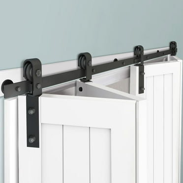 Nuk3y Bifold Sliding Barn Door Hardware Kit with Included Track ...