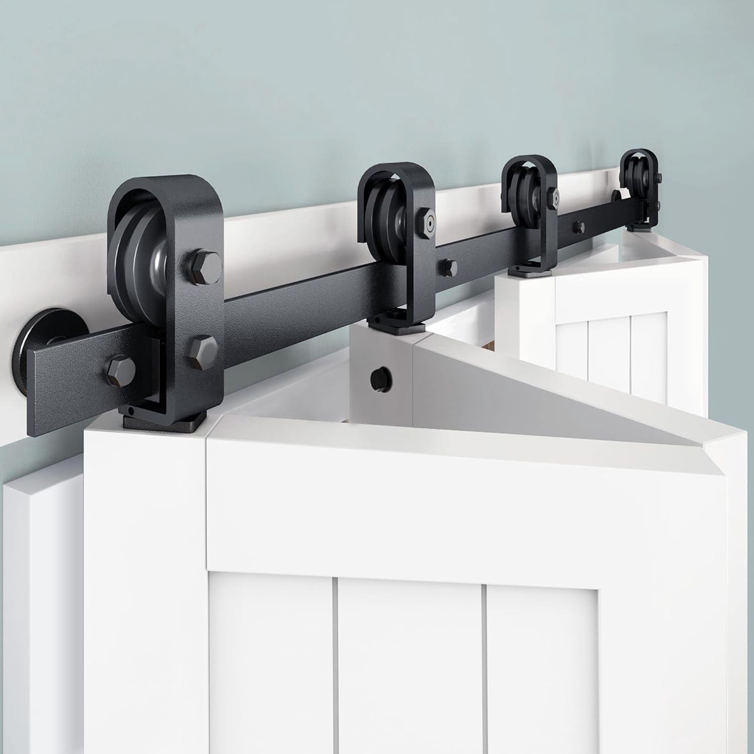 JUBEST 68" Bi-Folding Sliding Barn Door Hardware Track Kit, Heavy Duty ...