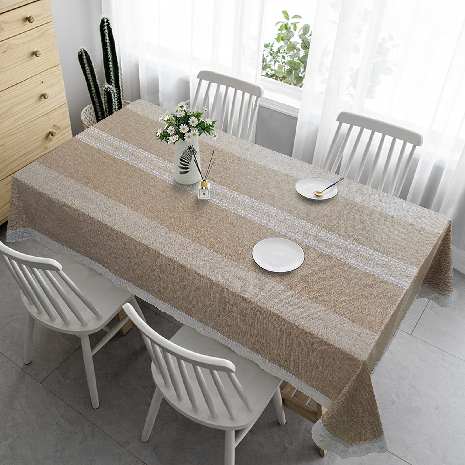 JUCFHY Vinyl Tablecloth with Flannel Backing,Plastic Waterproof ...