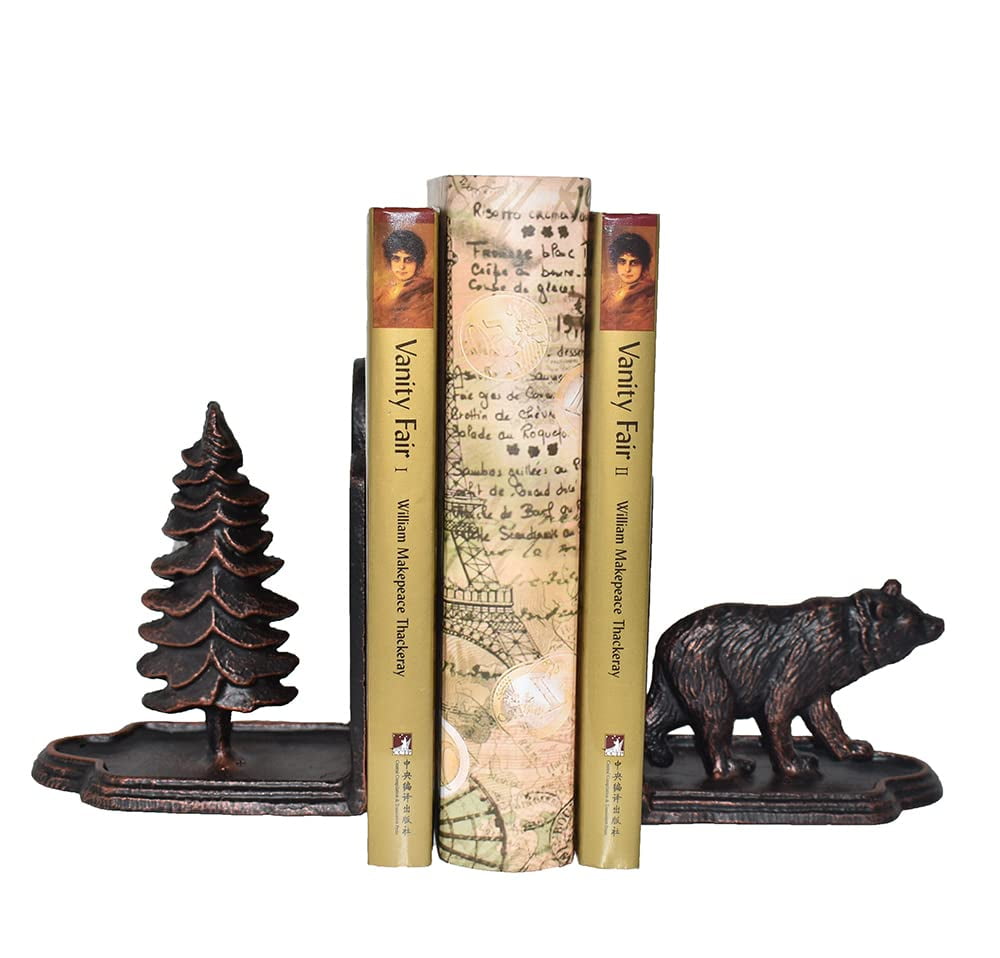 JUCONSIN Bear Bookends Decorative, Heavy Duty Cast Iron Bookends for ...
