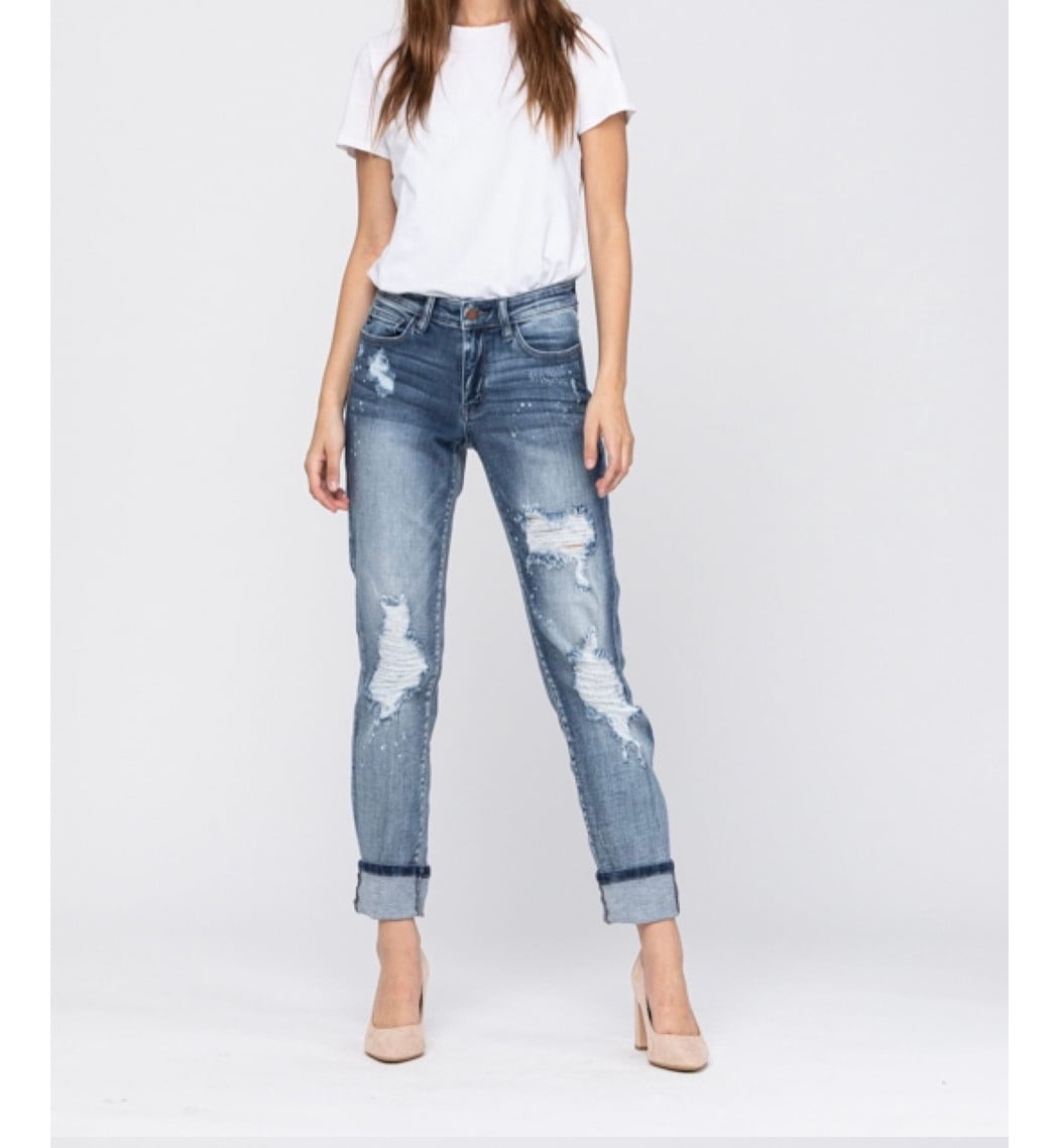 JUDY BLUE DESTROYED BLEACH SPLATTER BOYFRIEND JEANS - Walmart.com
