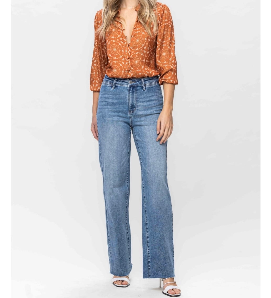 JUDY BLUE HIGH WAIST RAW HEM TROUSER WIDE LEG JEANS - Walmart.com